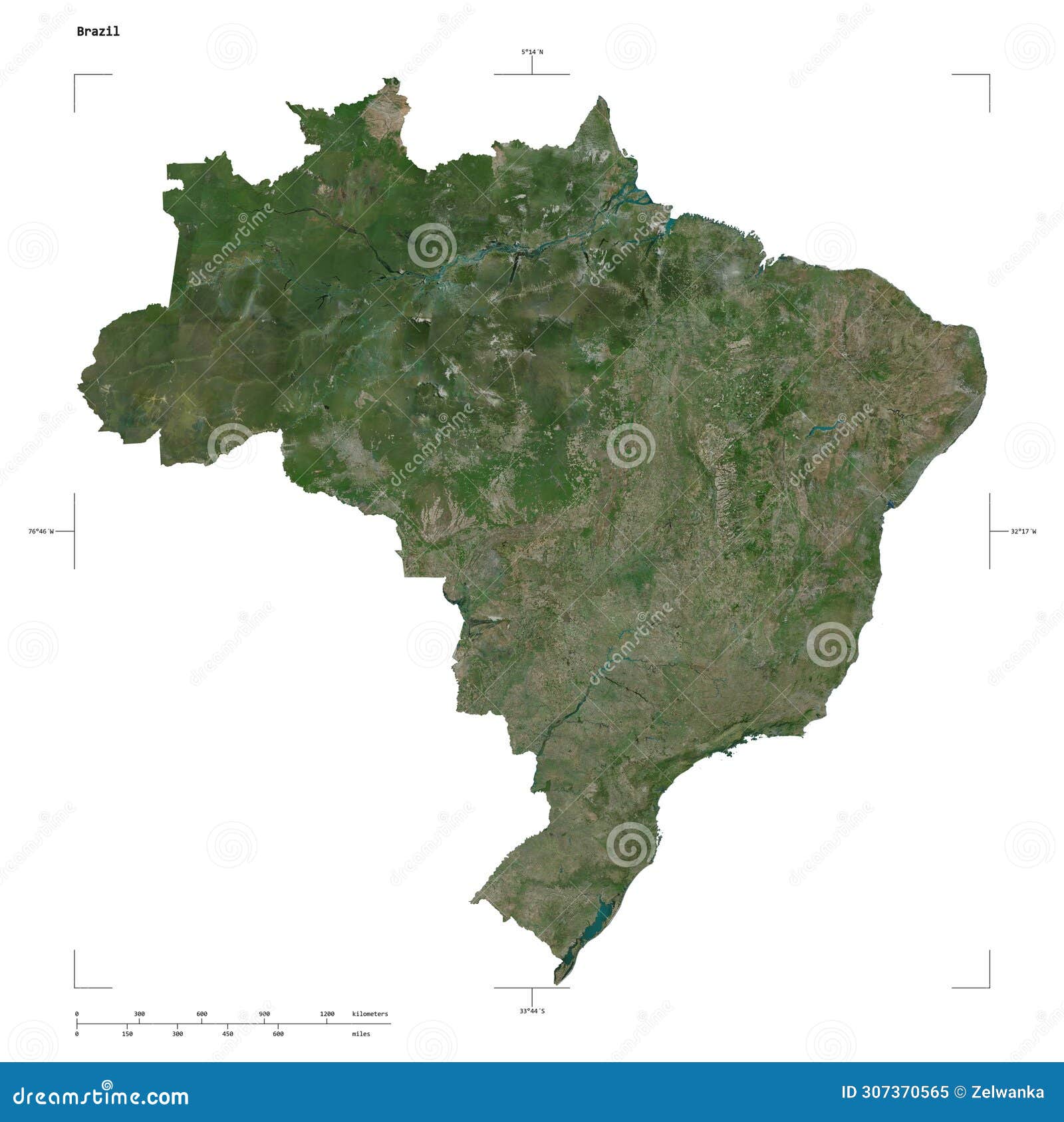 Brazil Shape on White. High-res Satellite Stock Illustration ...