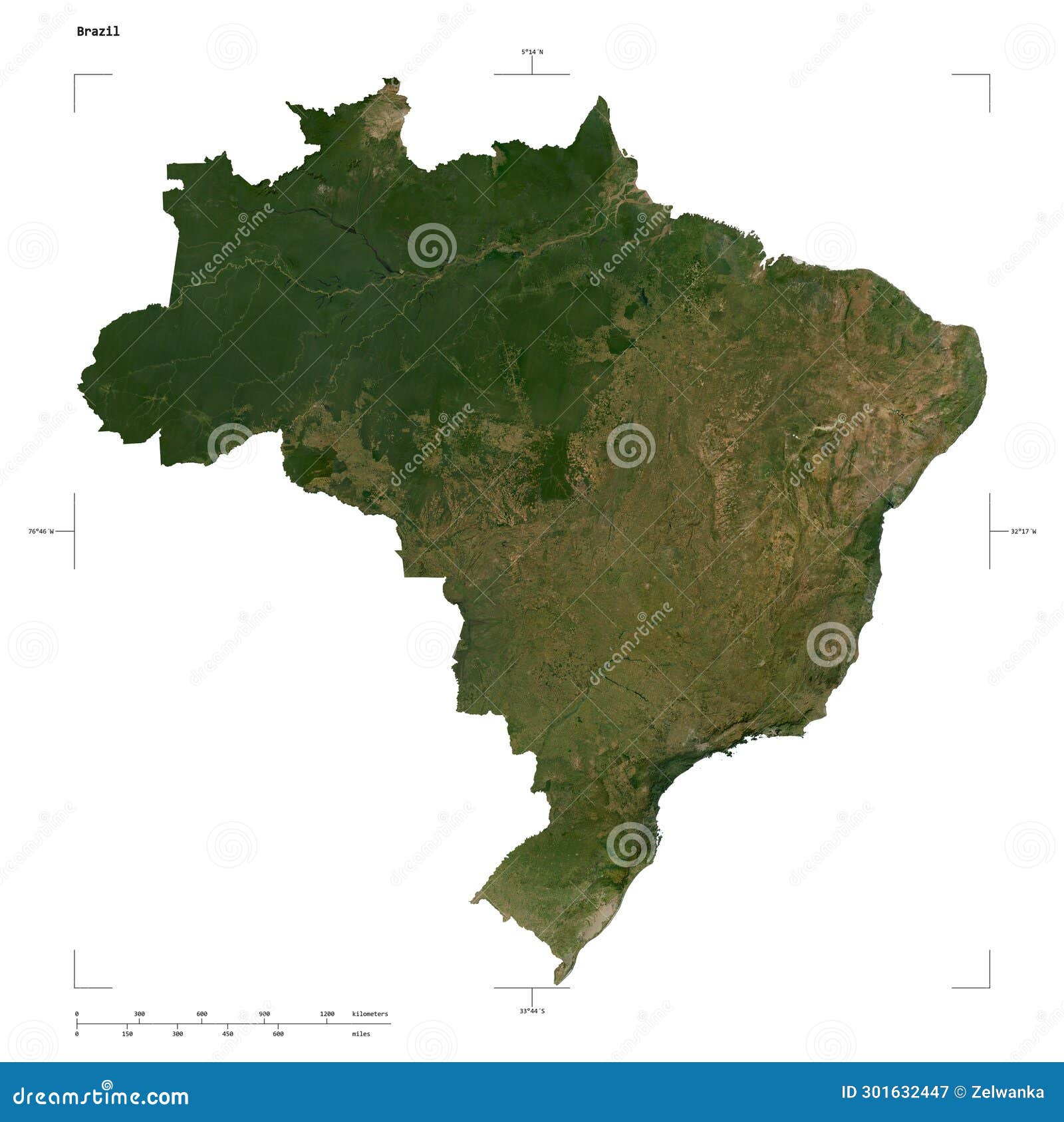 Brazil Shape on White. Low-res Satellite Stock Illustration ...