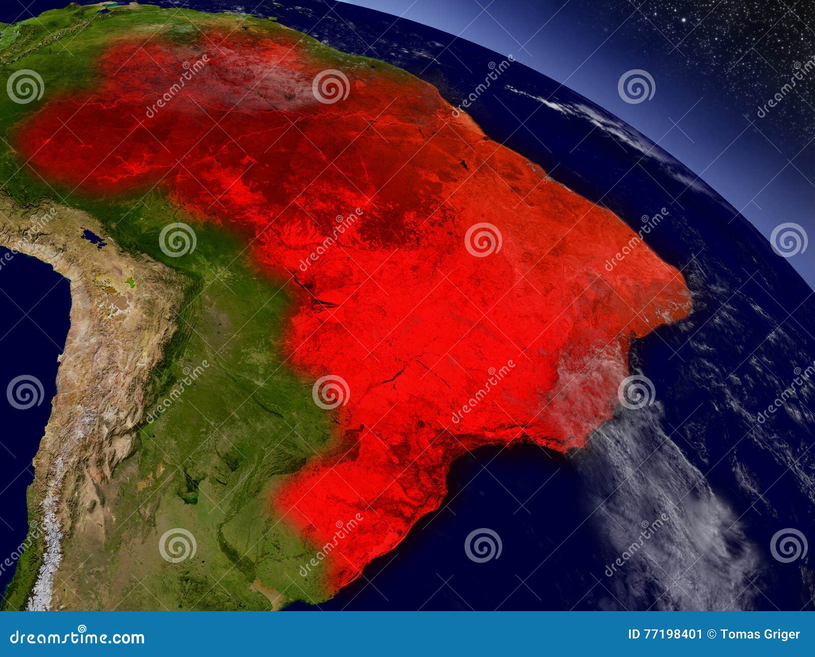 Brazil from Space Highlighted in Red Stock Illustration - Illustration ...