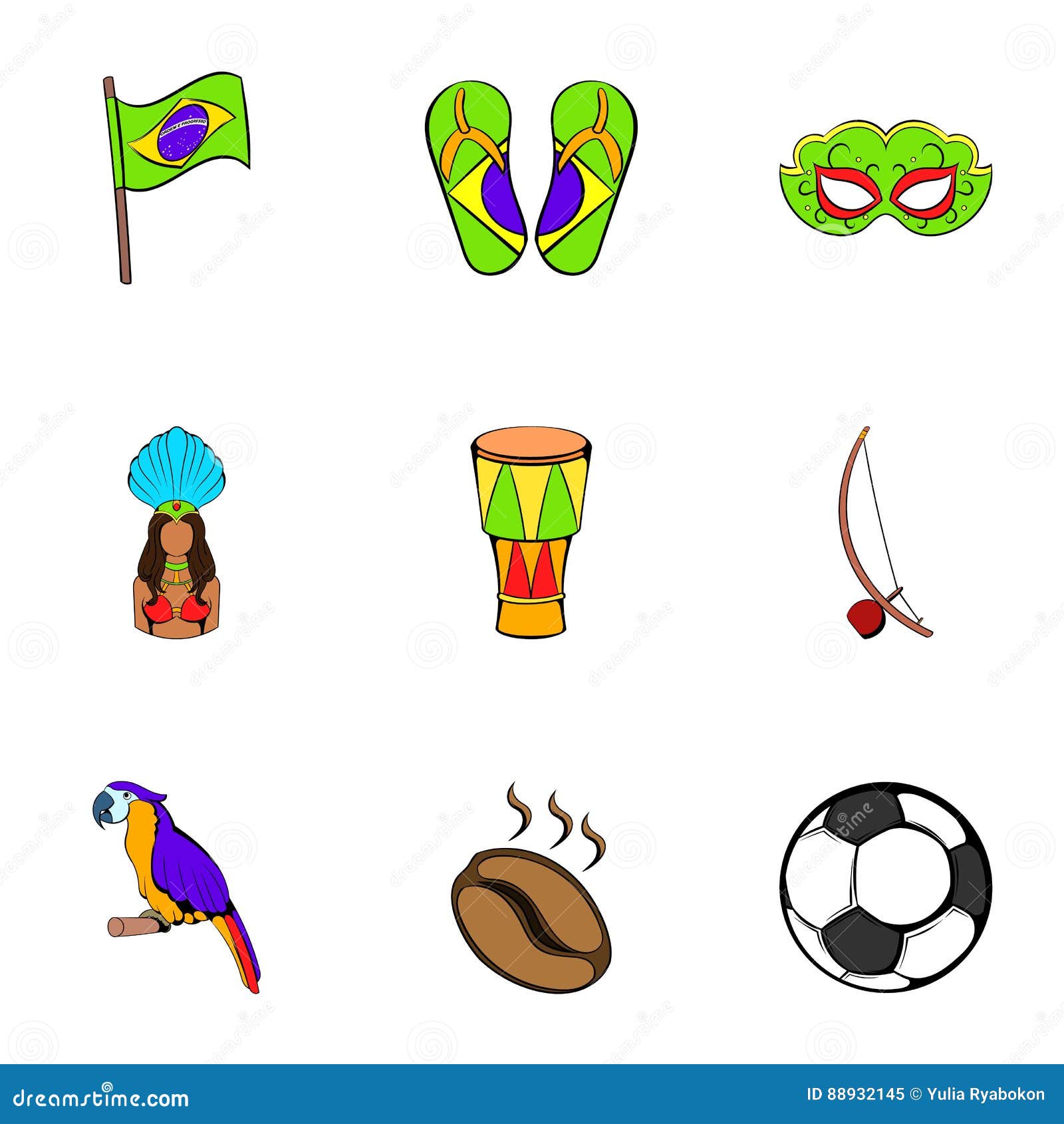 Brazil Statue Icons Set, Cartoon Style Stock Vector - Illustration of ...