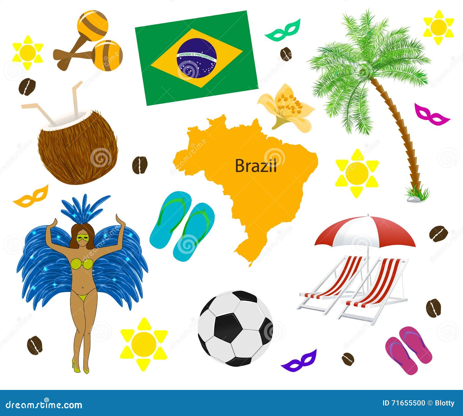 Brazil Symbol, Map and Flag Over White Stock Vector - Illustration of ...