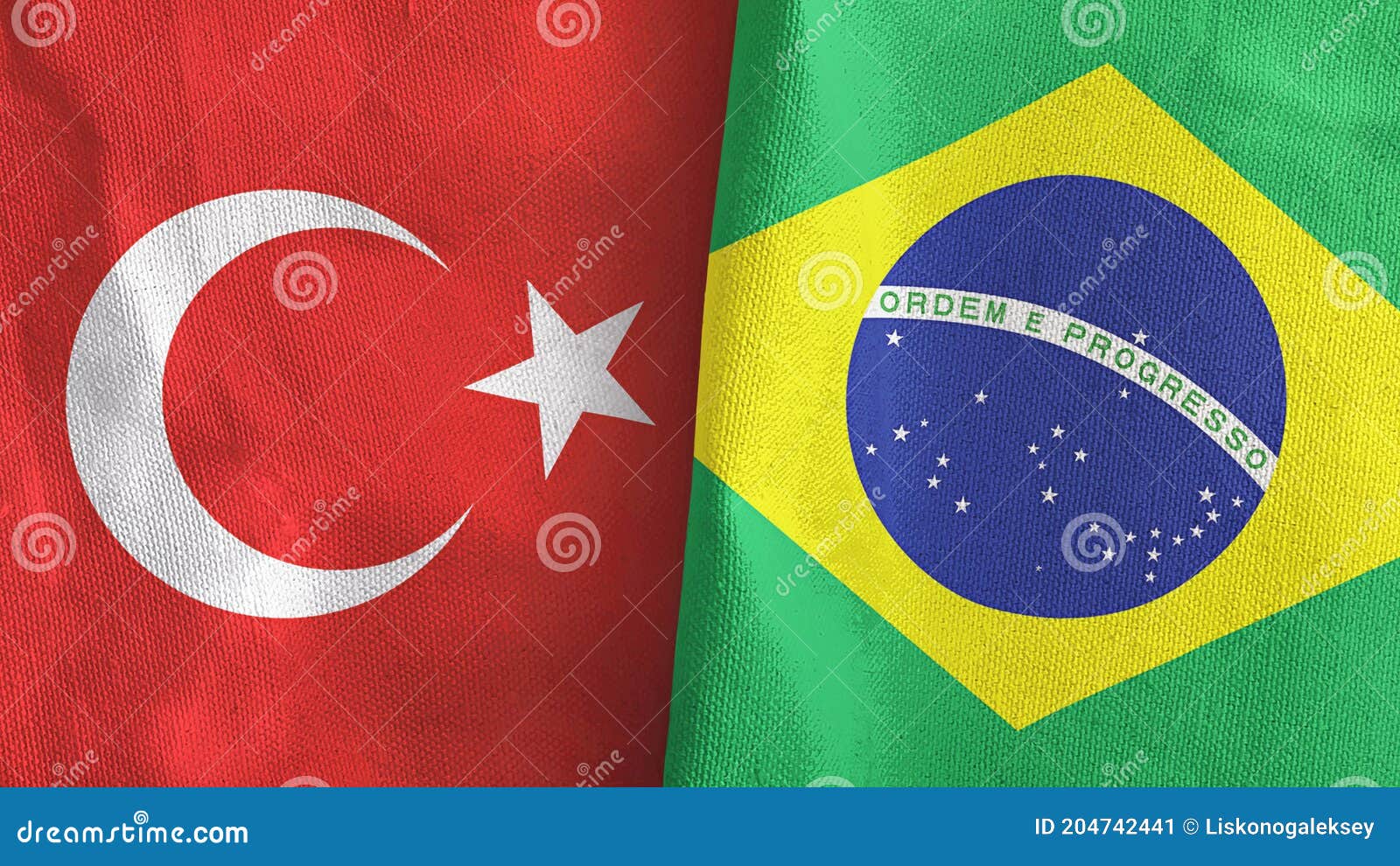 Brazil and Turkey Two Flags Textile Cloth 3D Rendering Stock ...