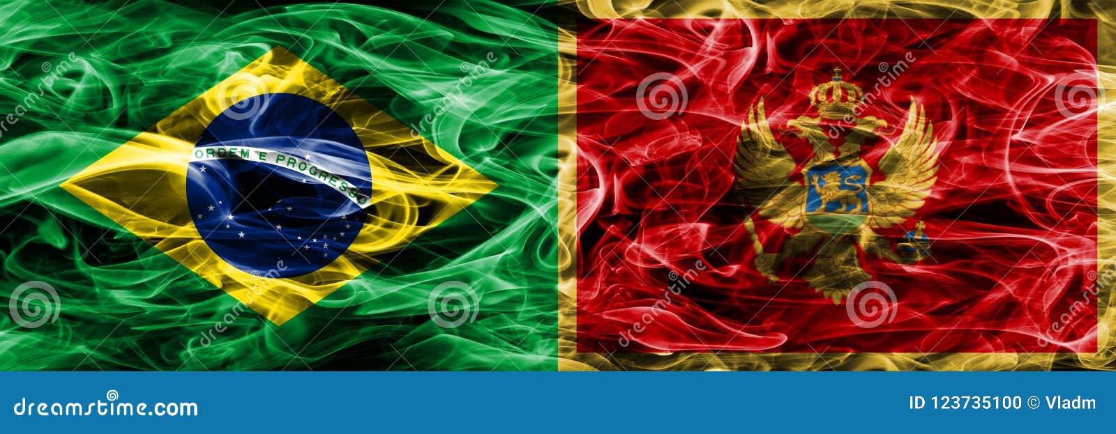 Brazil Vs Montenegro Smoke Flags Placed Side by Side Stock Photo ...