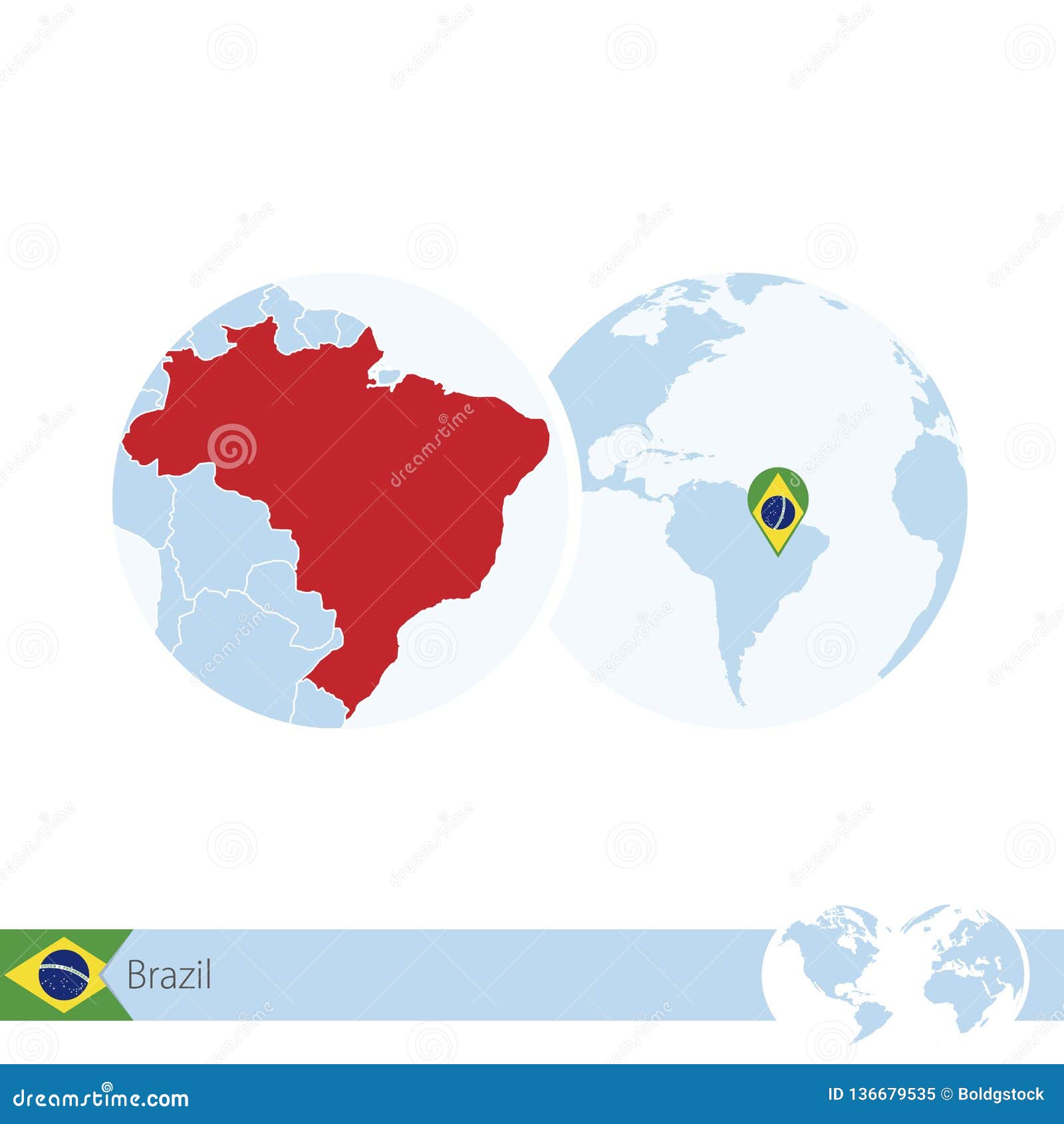 Brazil on World Globe with Flag and Regional Map of Brazil Stock Vector ...