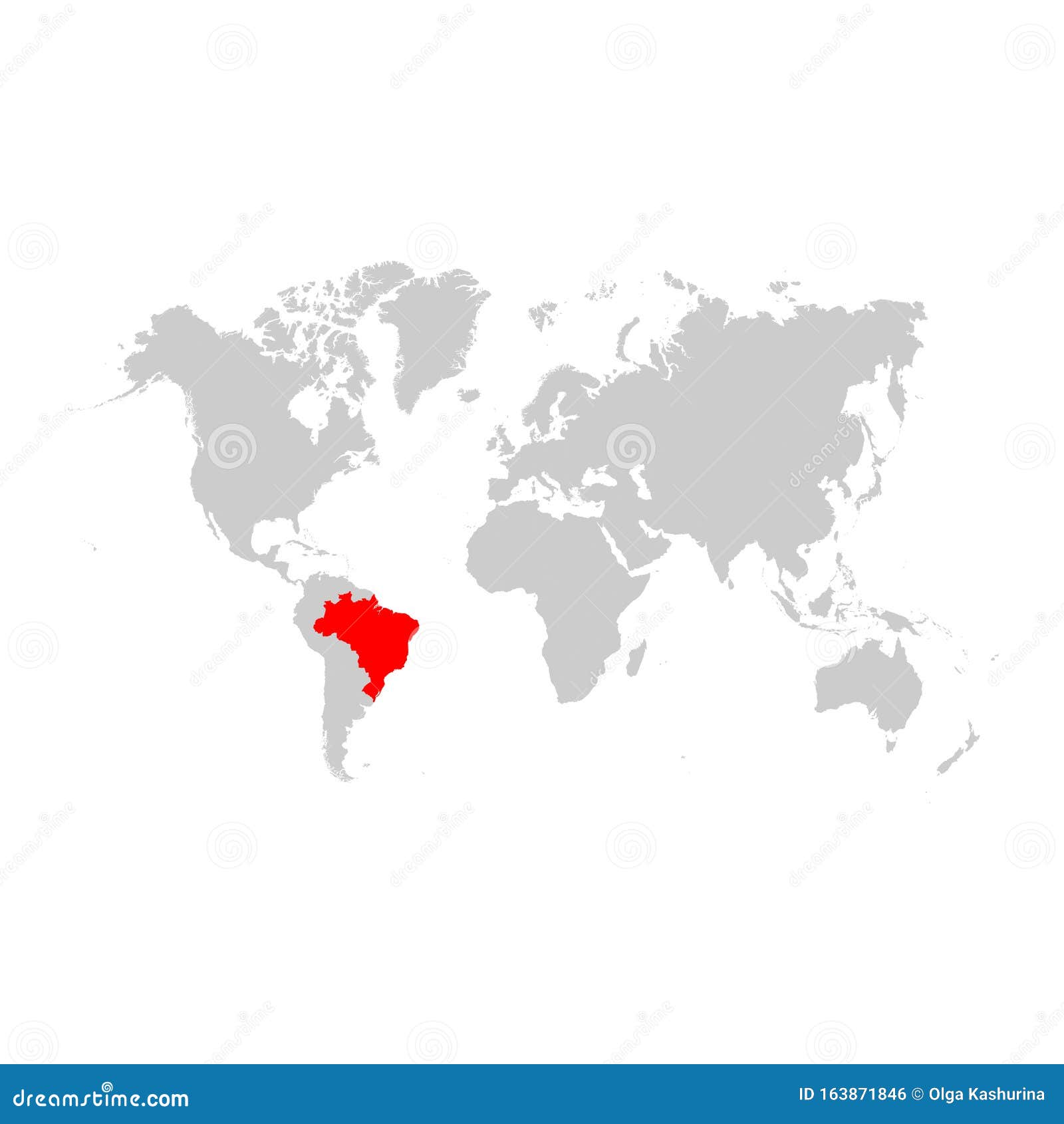 Brazil on world map stock illustration. Illustration of south - 163871846