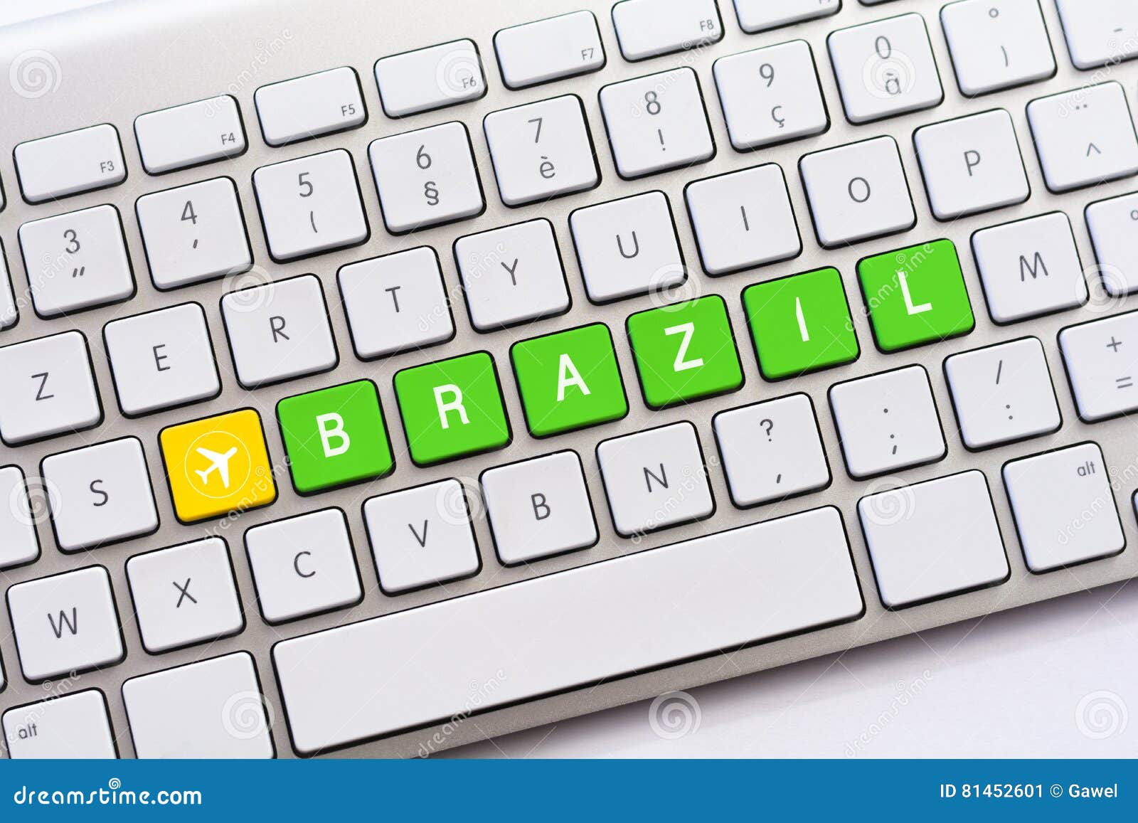 BRAZIL Writing on White Keyboard with a Aircraft Sketch Stock Image ...
