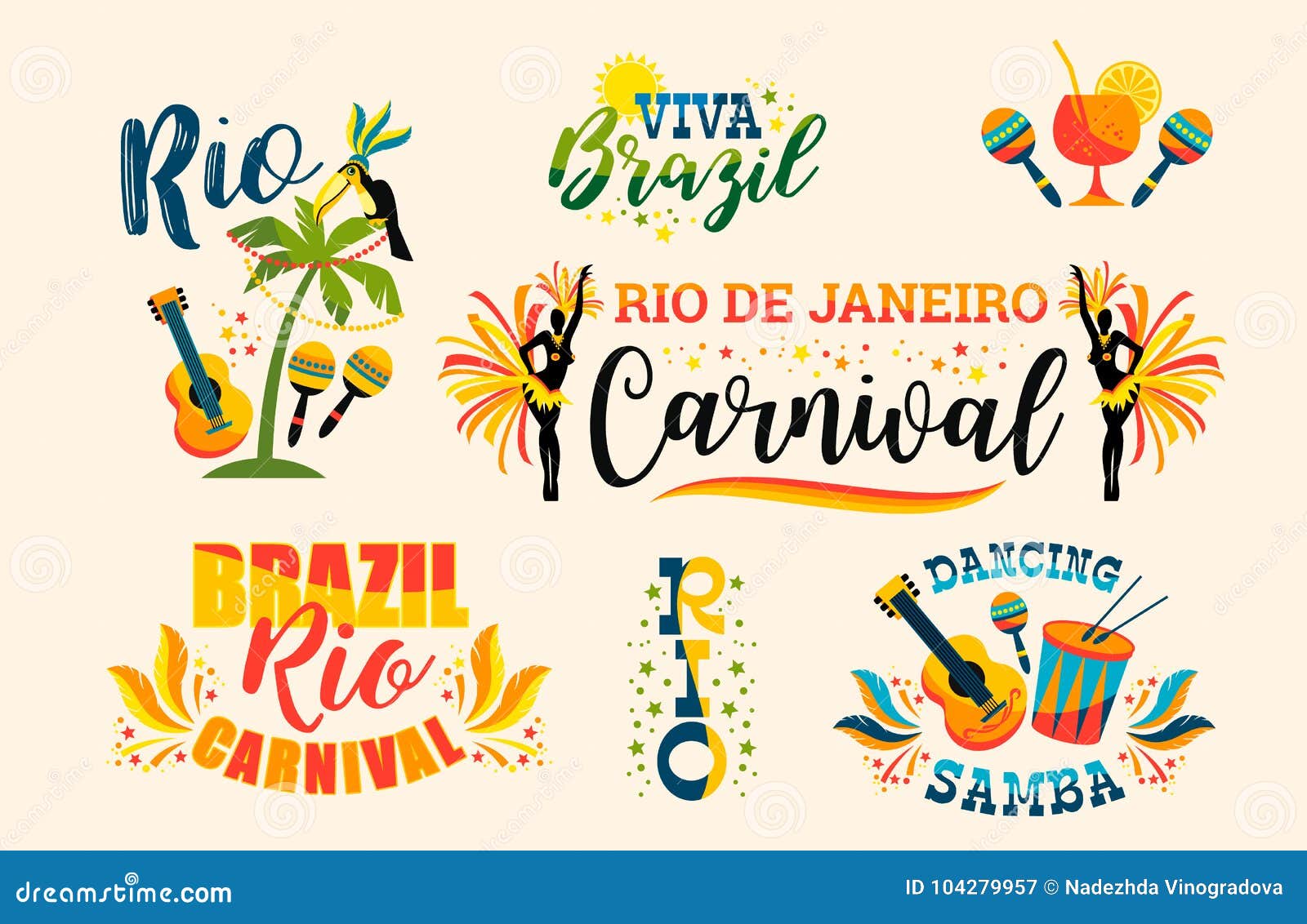 Brazilian Carnival. Big Set of Vector Emblems Stock Vector ...