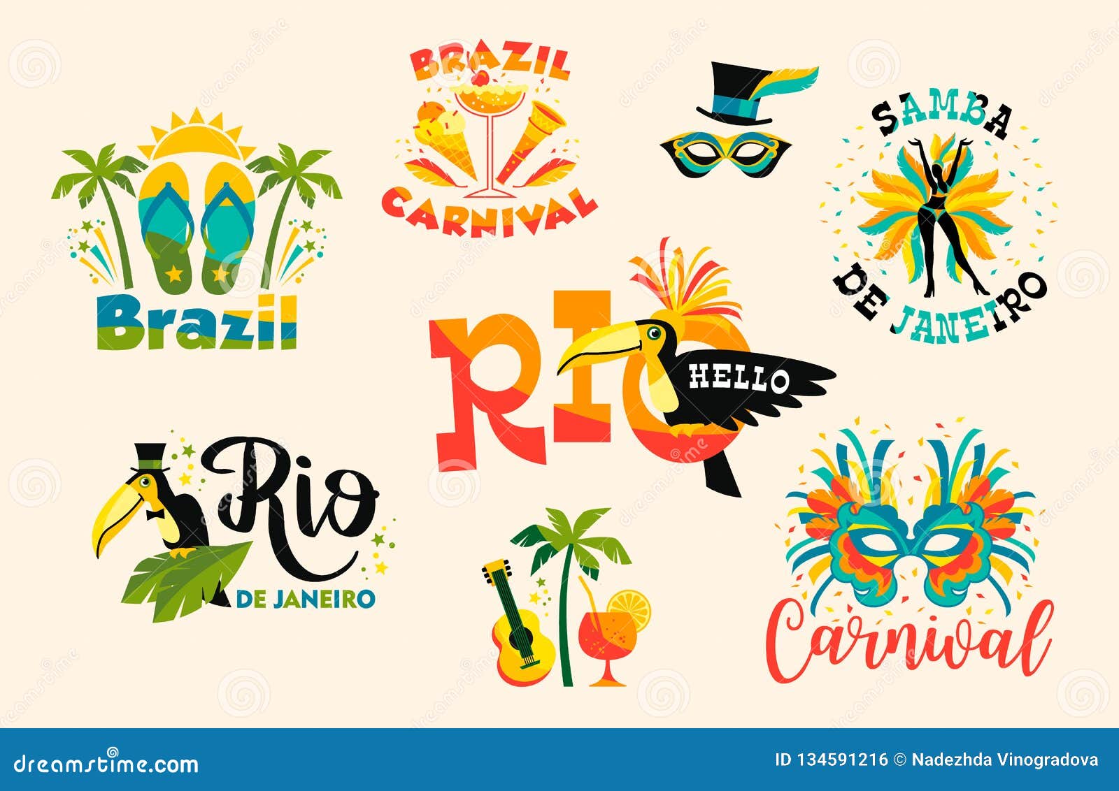Brazilian Carnival. Big Set of Vector Emblems Stock Vector ...