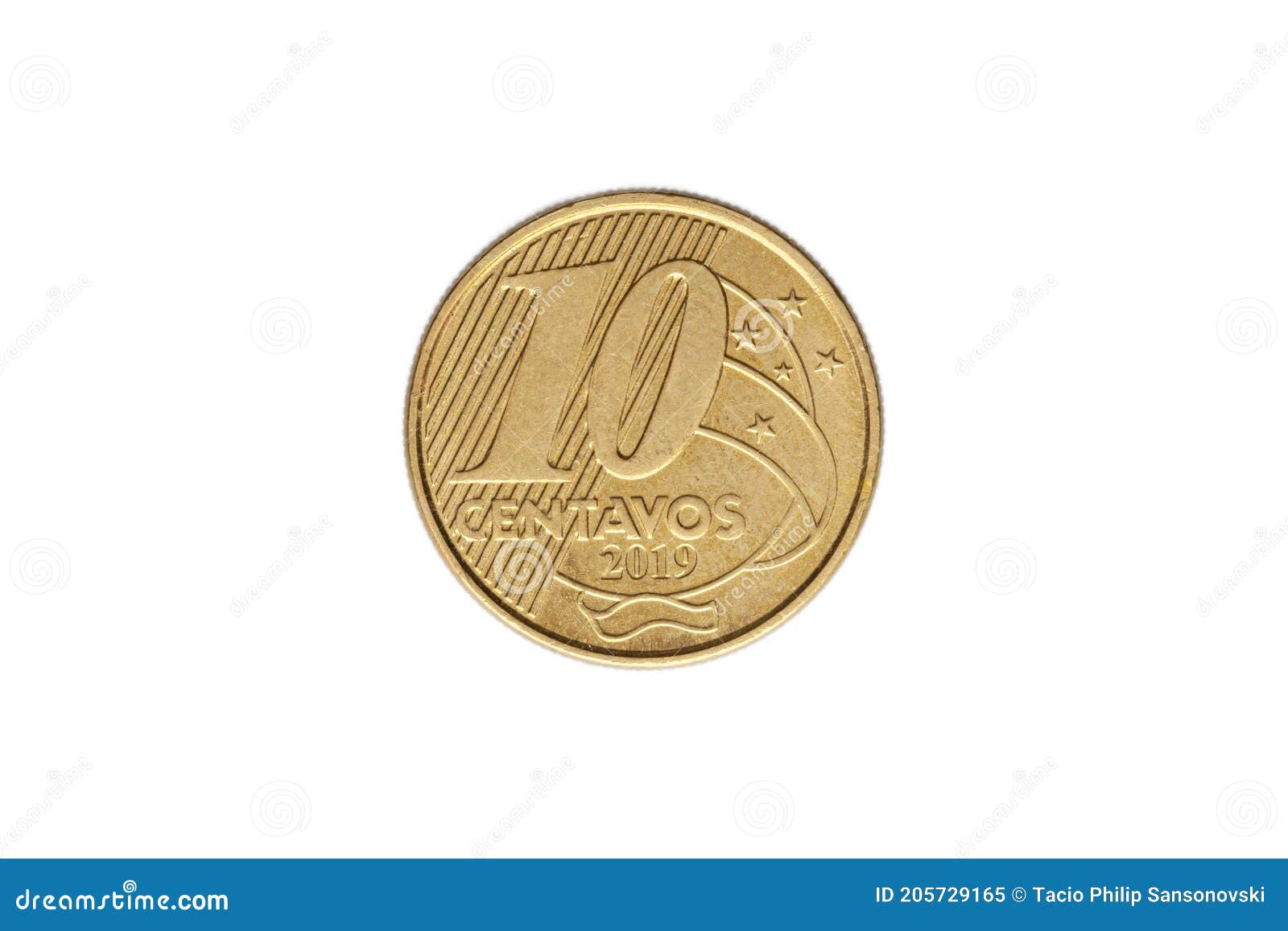 Brazilian 10 Centavos De Real 2019 Coin on White Background - High ...