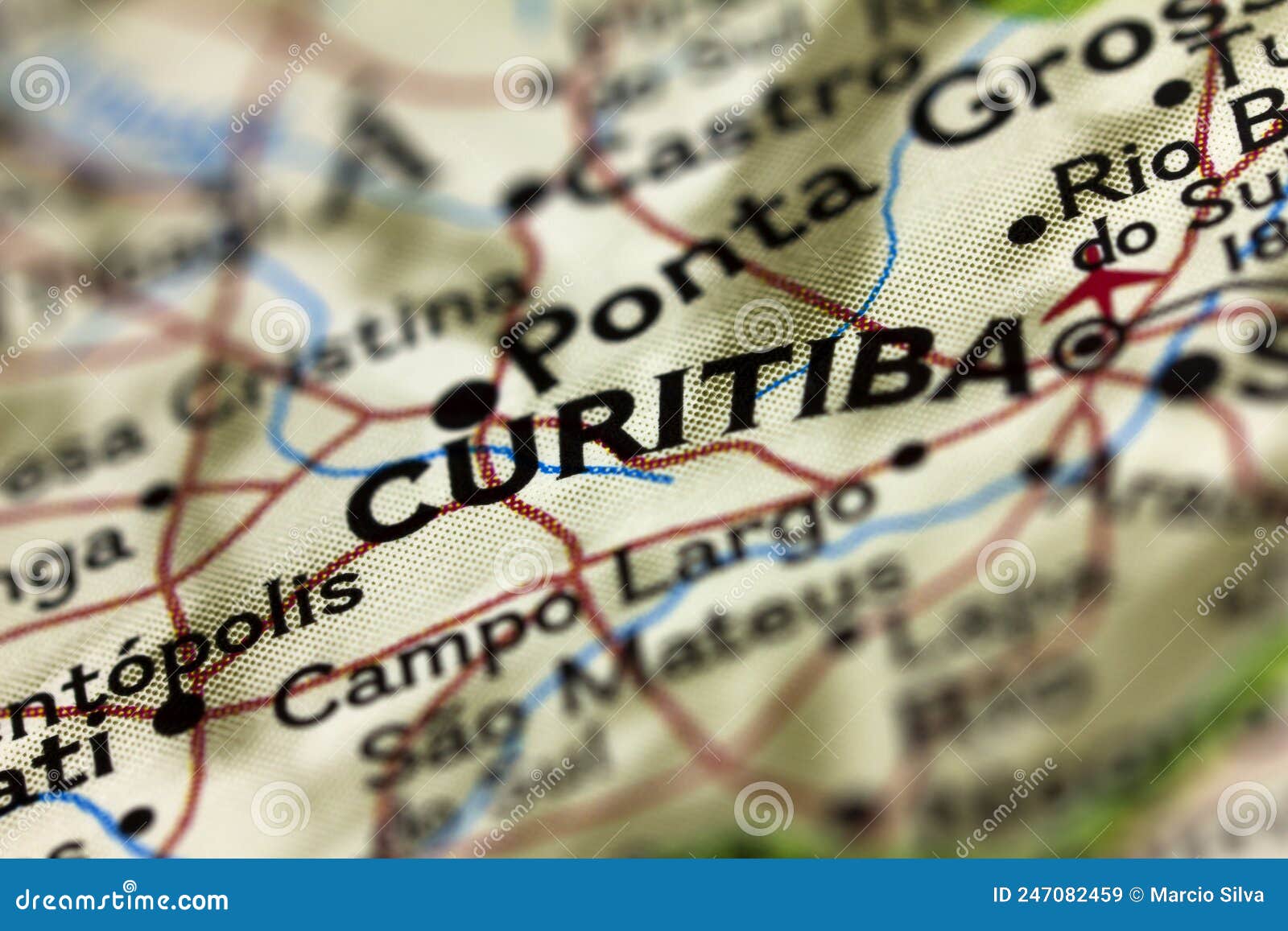 Curitiba on the map stock image. Image of longitude - 247082459
