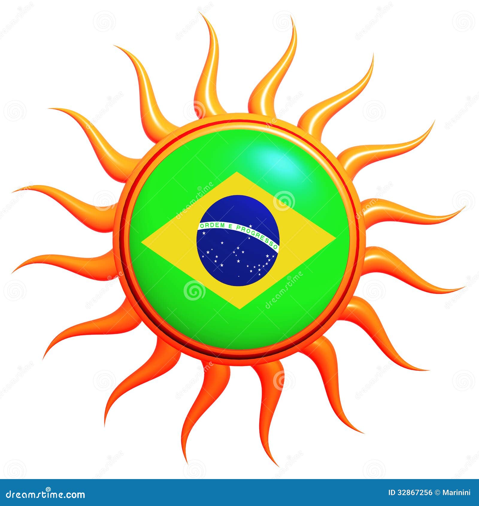 Brazilian flag in 3d sun stock illustration. Illustration of brazilian ...