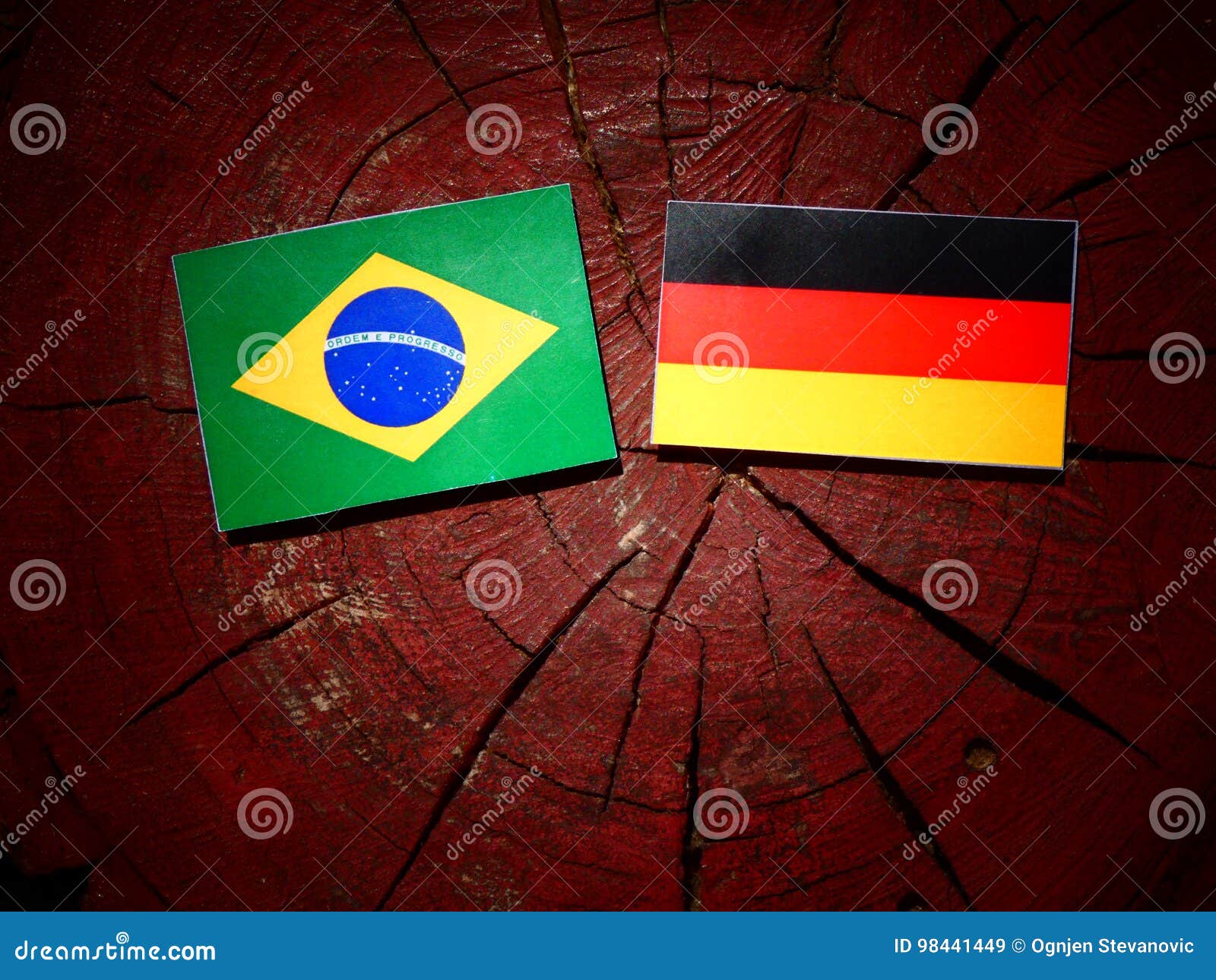 Brazilian Flag with German Flag on a Tree Stump Stock Image - Image of ...
