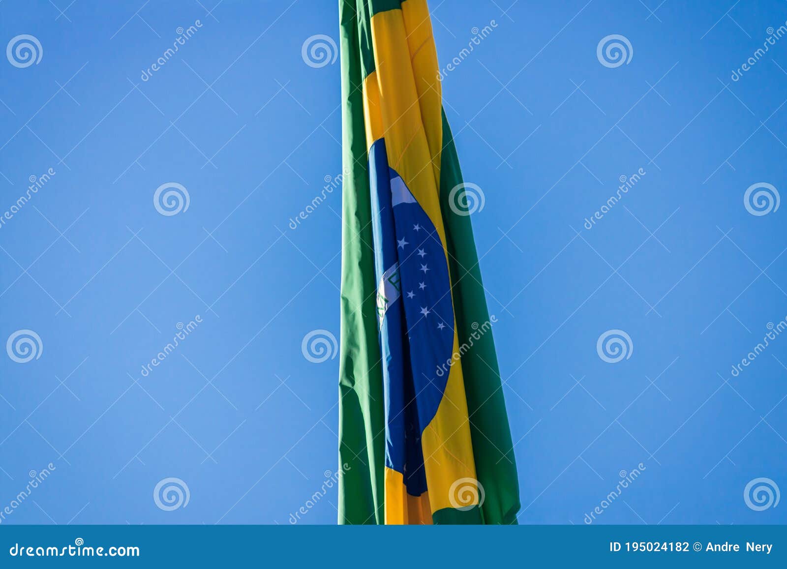 Brazilian Flag on Pole without Wind in Front of Blue Sky Stock Photo ...