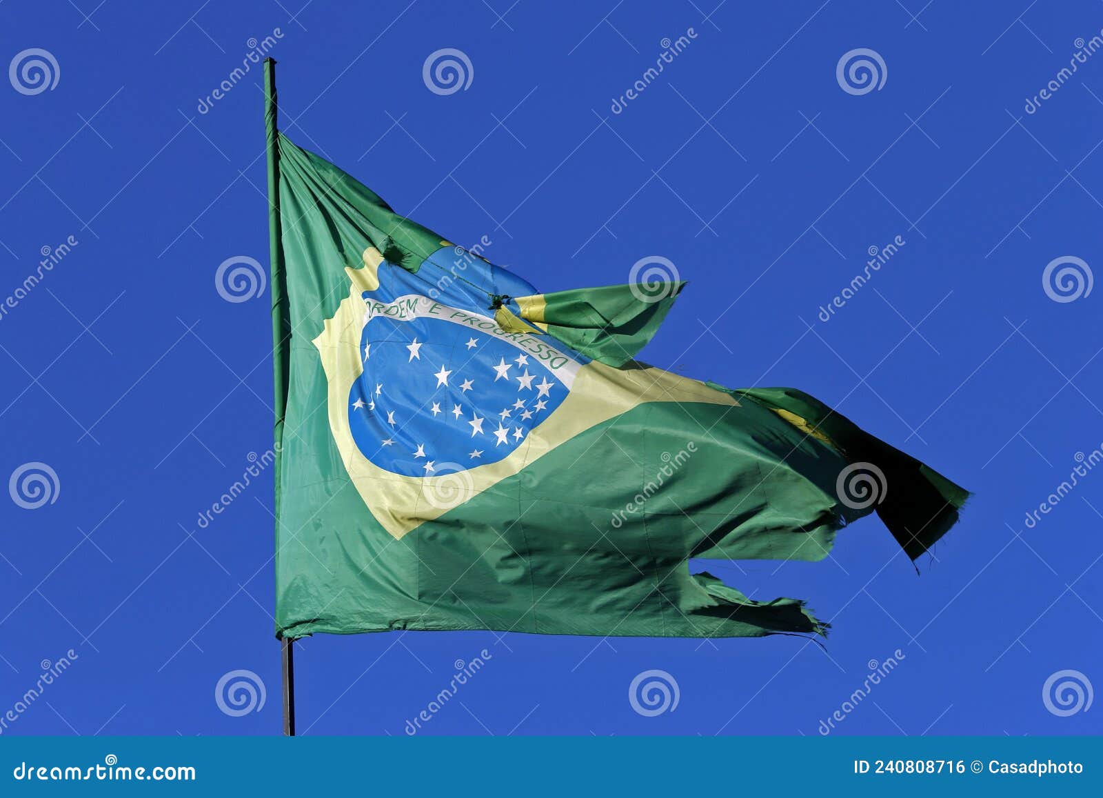 Brazilian Flag Torn in Strong Wind Stock Photo - Image of careless ...