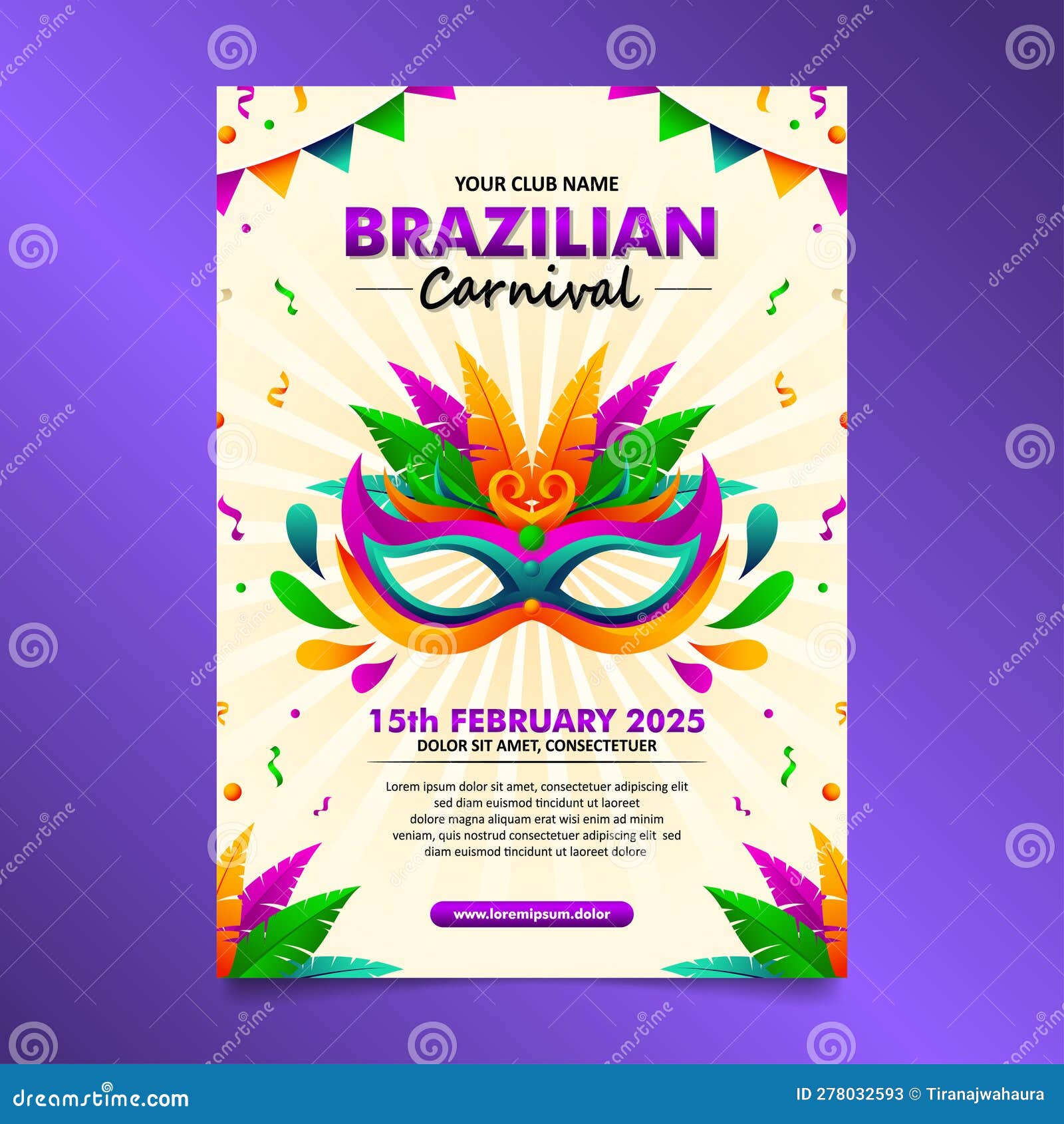 Carnival Brazilian Festival Flyer with Cute Colorful Element Design ...