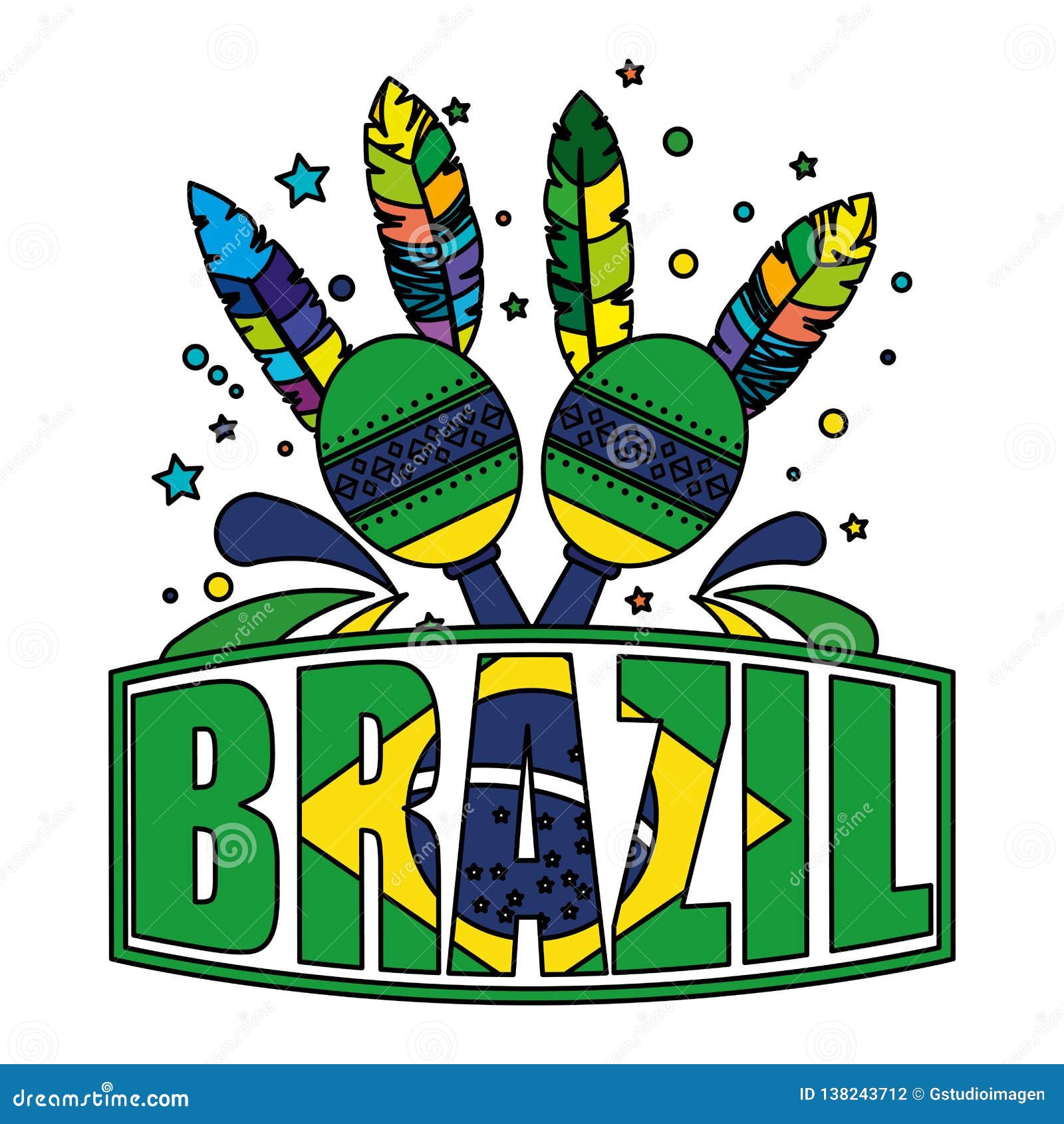 Brazilian Label with Flag and Maracas Stock Vector - Illustration of ...