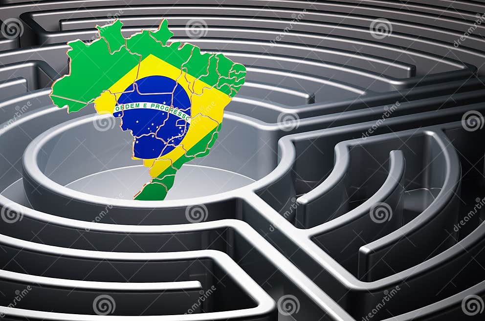 Brazilian Map Inside Labyrinth, 3D Rendering Stock Illustration ...