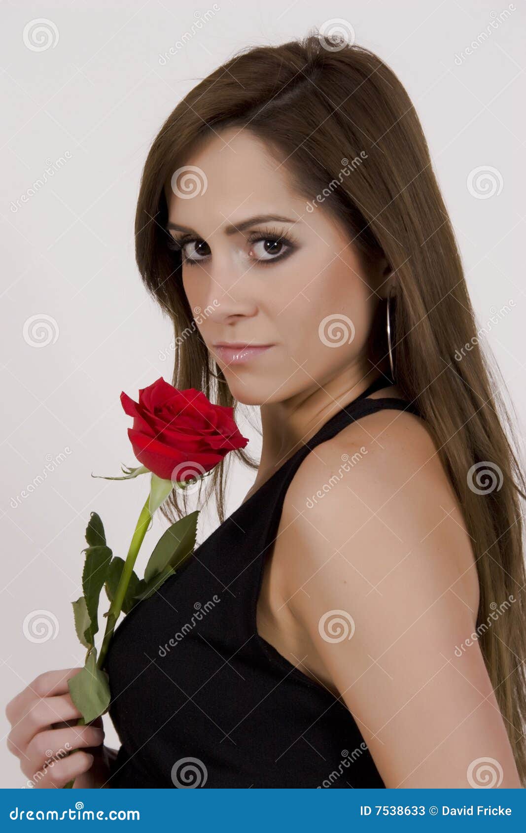Brazilian Model with a Rose Stock Image - Image of black, dress: 7538633