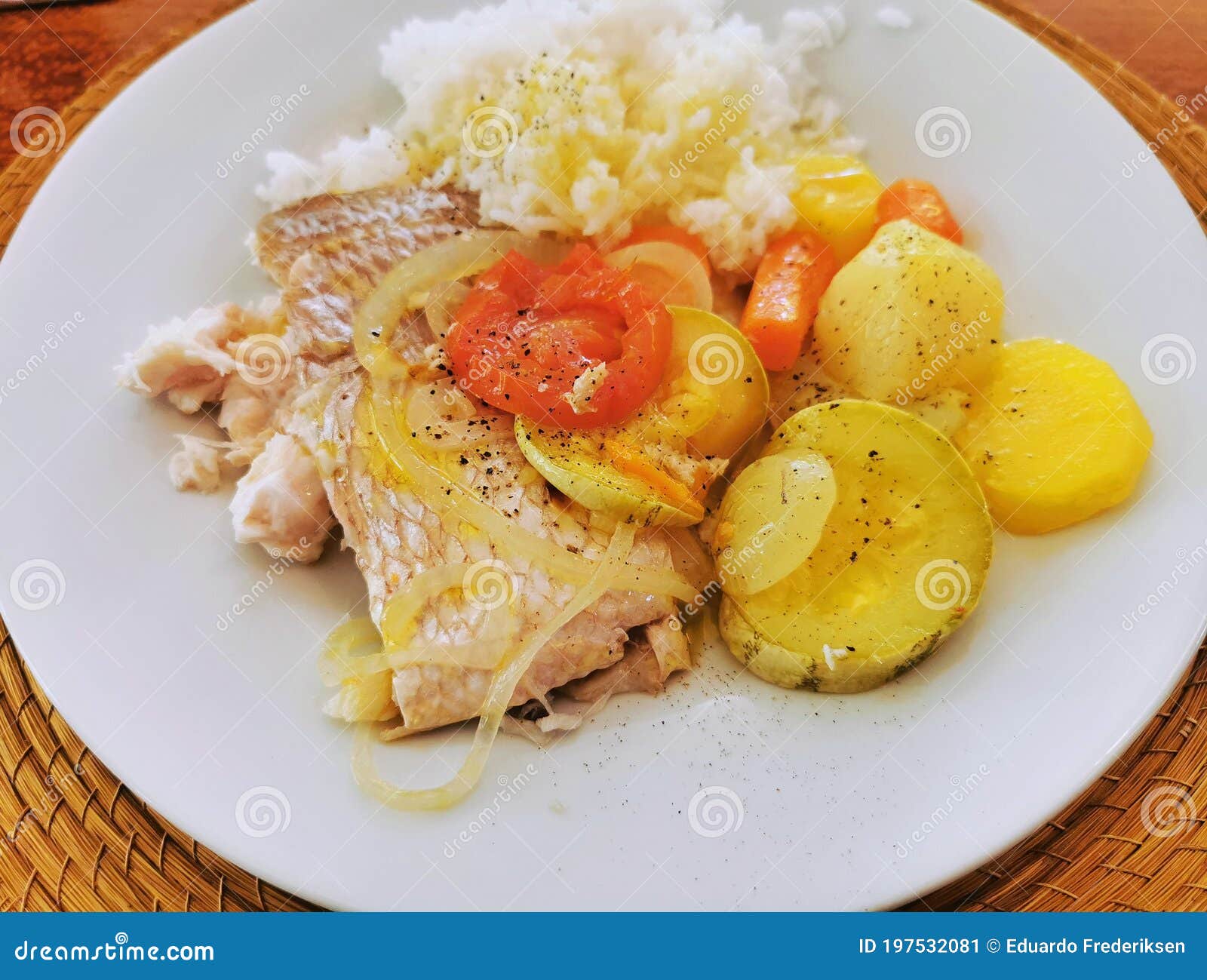 Brazilian Typical Dish Made of Fish, Rice and Vegetables Editorial ...