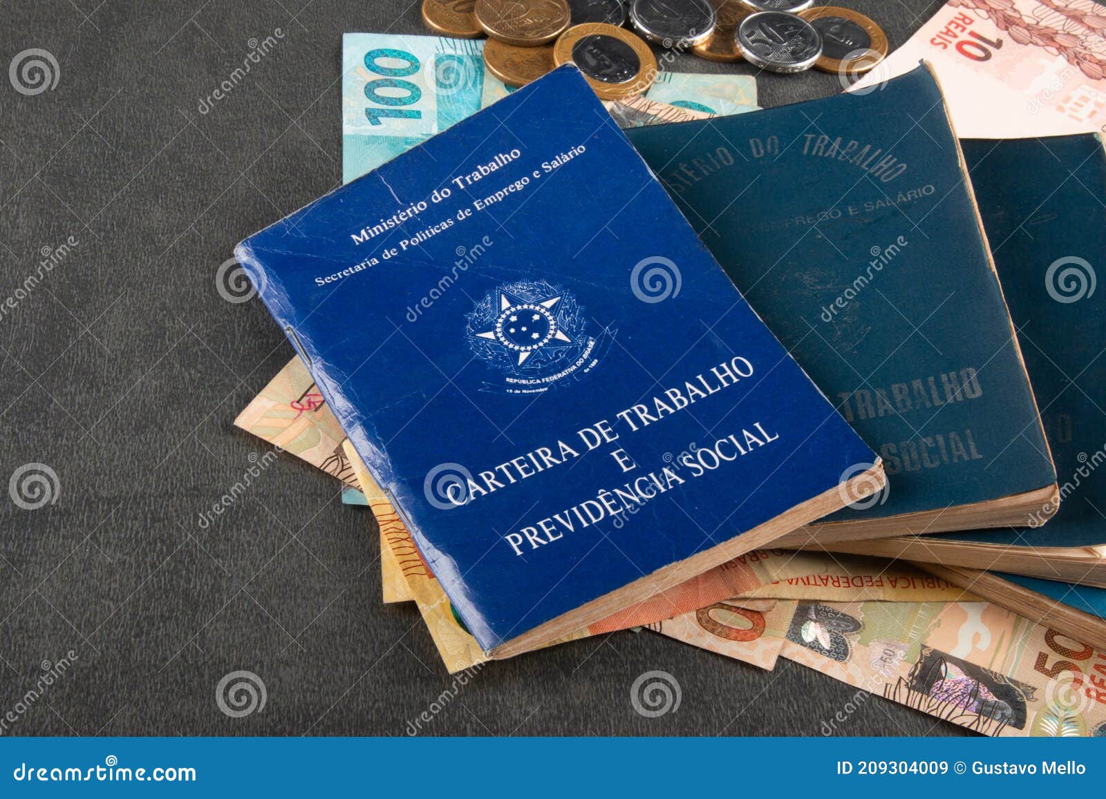 Brazilian Work Card with Real Bills and Coins Stock Image - Image of ...