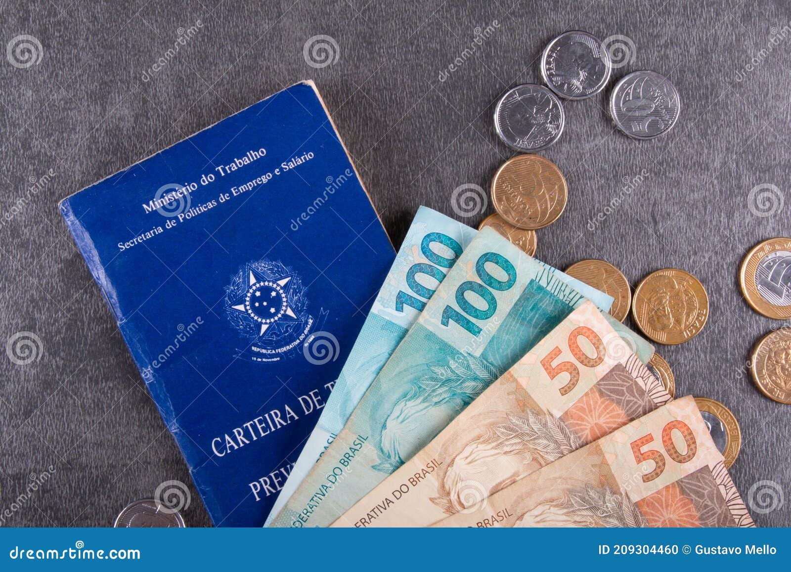 Brazilian Work Card with Real Bills and Coins Stock Photo - Image of ...