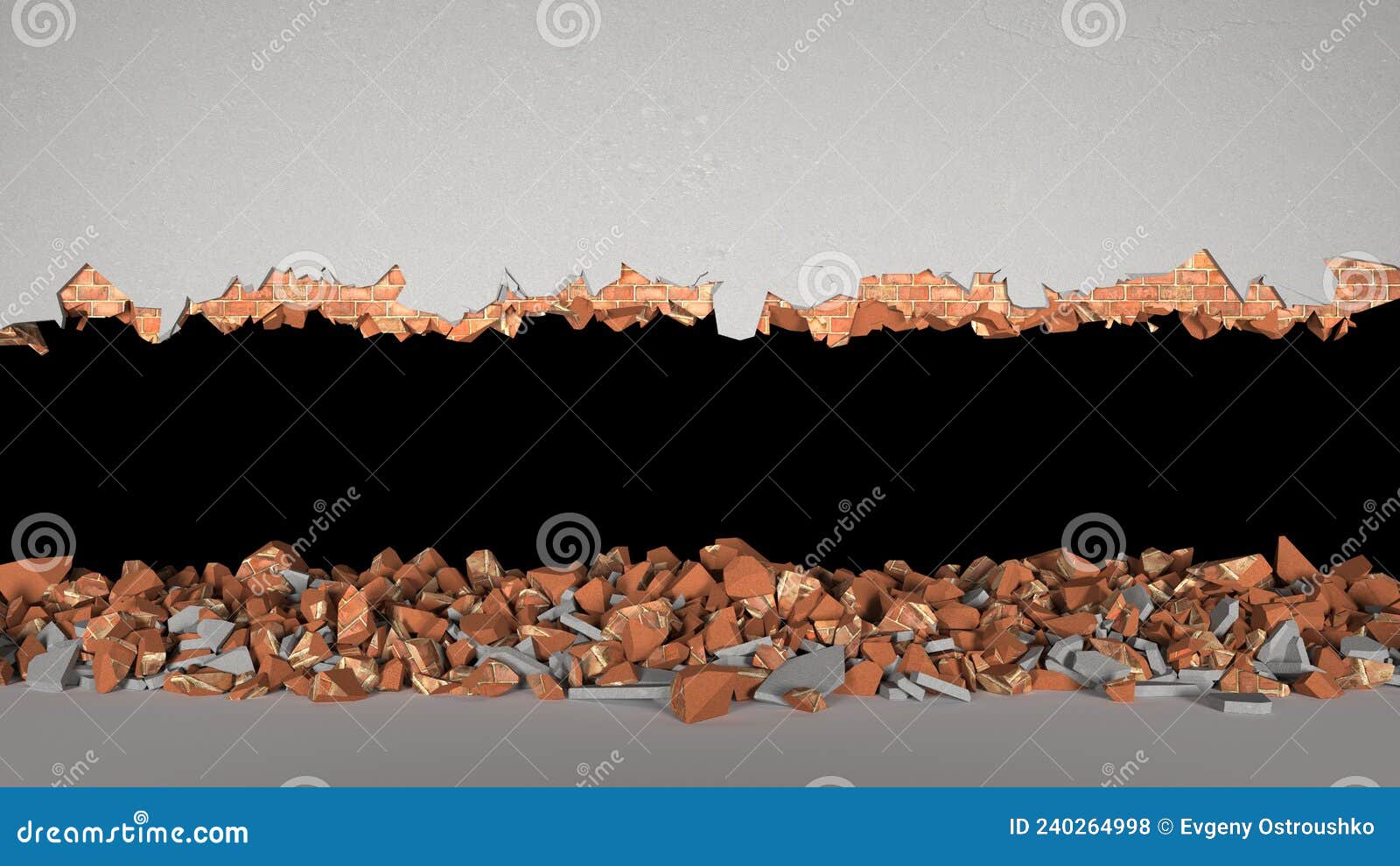 Breach in a Brick Wall Covered with Plaster Horizontally Stock ...