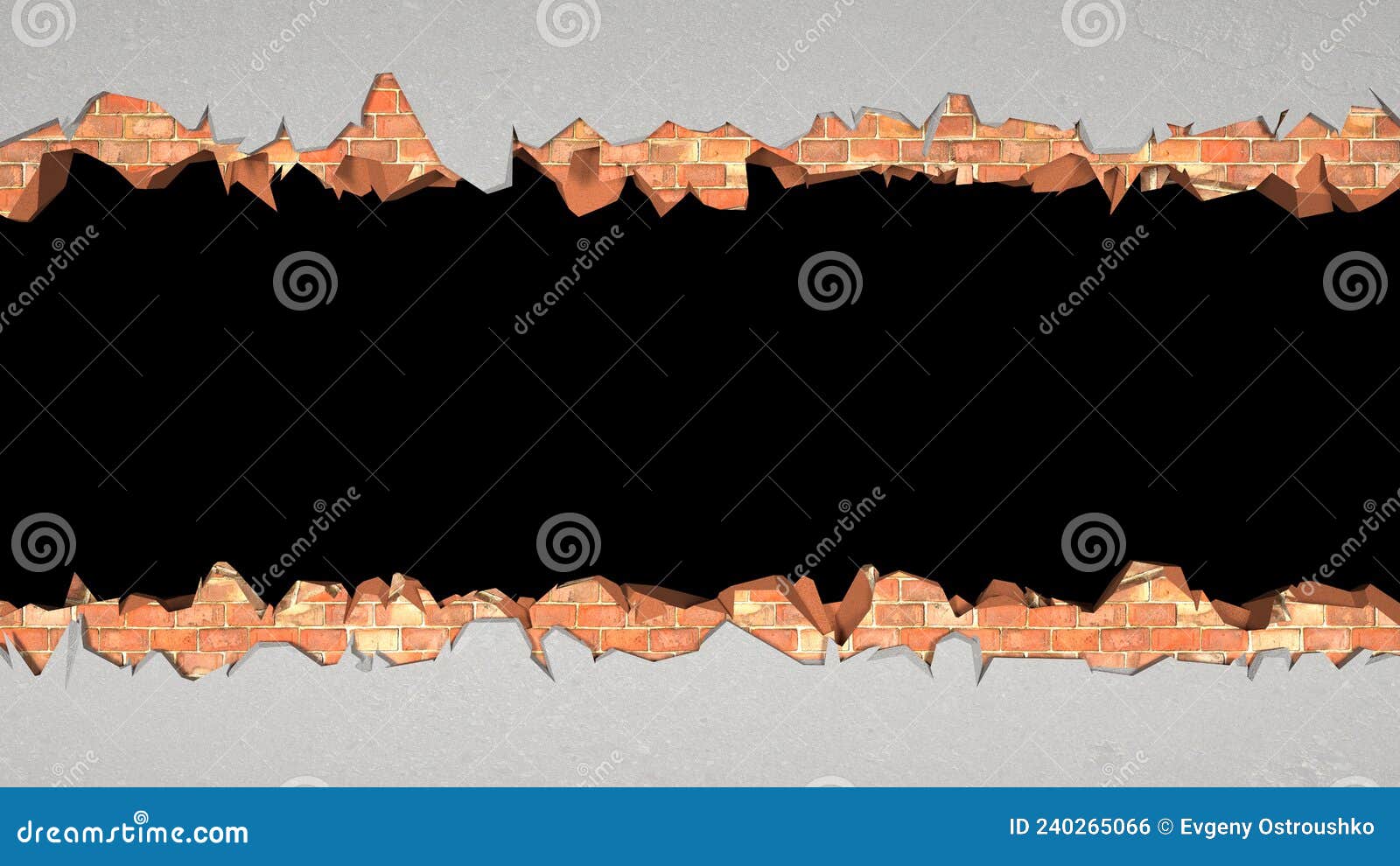 Breach in a Brick Wall Covered with Plaster Horizontally Stock ...