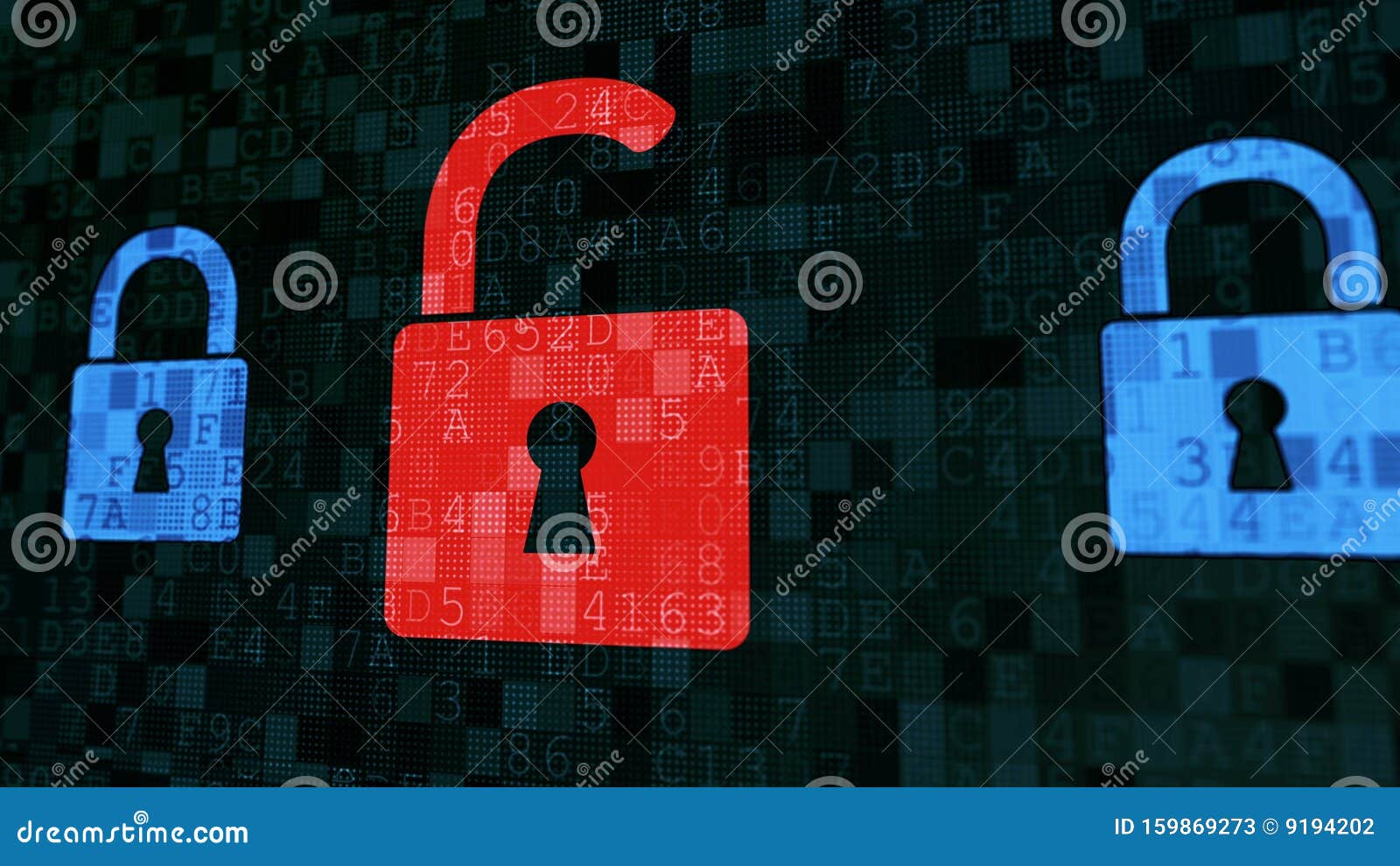 Breach in Computer System Security, Red Digital Padlock with Machine ...