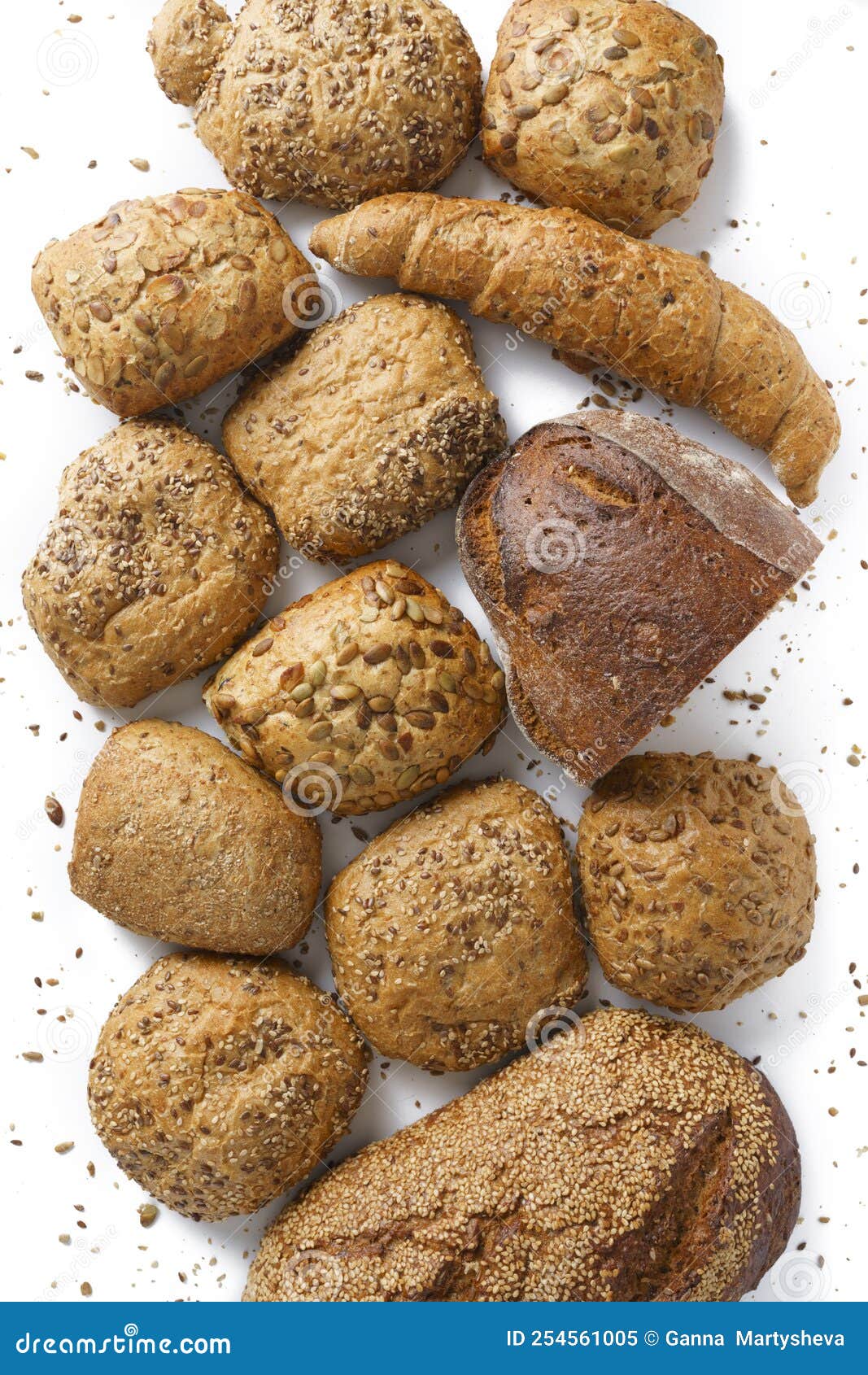 Bread Assortment from Various Bakery Products, White Background, Stock ...