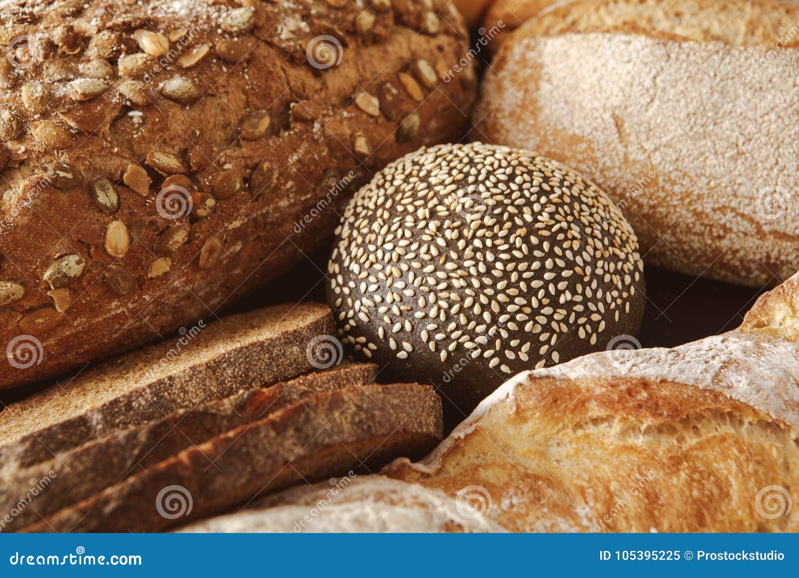 Bread Background, Closeup of White, Black and Rye Loaves Stock Image ...