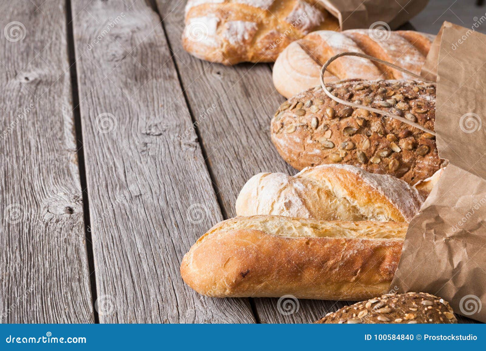 Bread Background on Rustic Wood Stock Photo - Image of natural, healthy ...