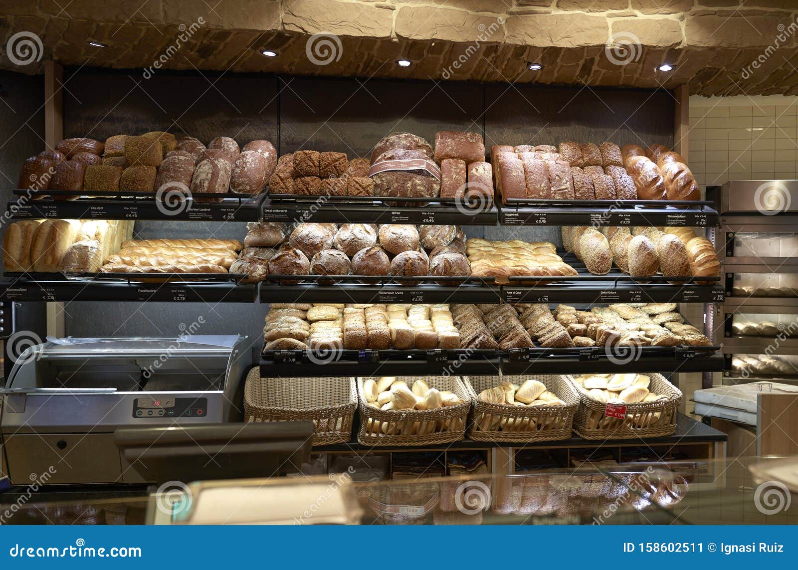 Bread baked in the bakery stock image. Image of oven - 158602511