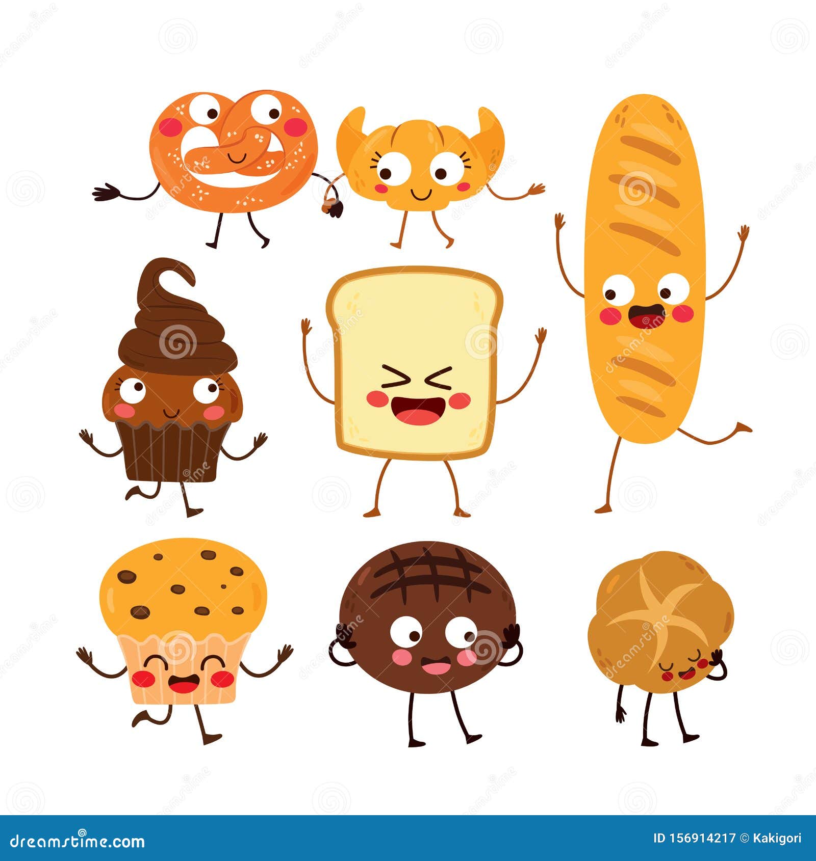 Bread Bakery Characters Collection Set Stock Vector - Illustration of ...