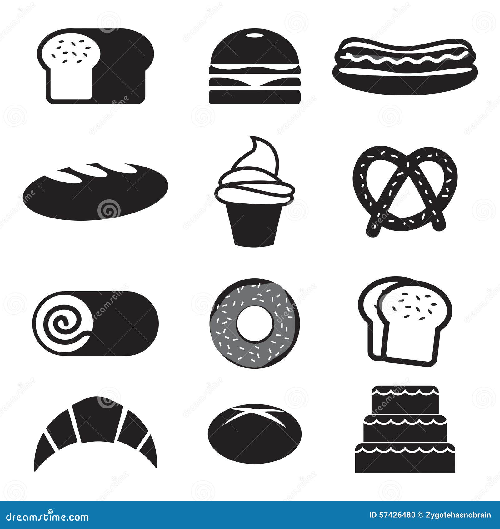 Bread and Bakery Icon Set. stock vector. Illustration of french - 57426480