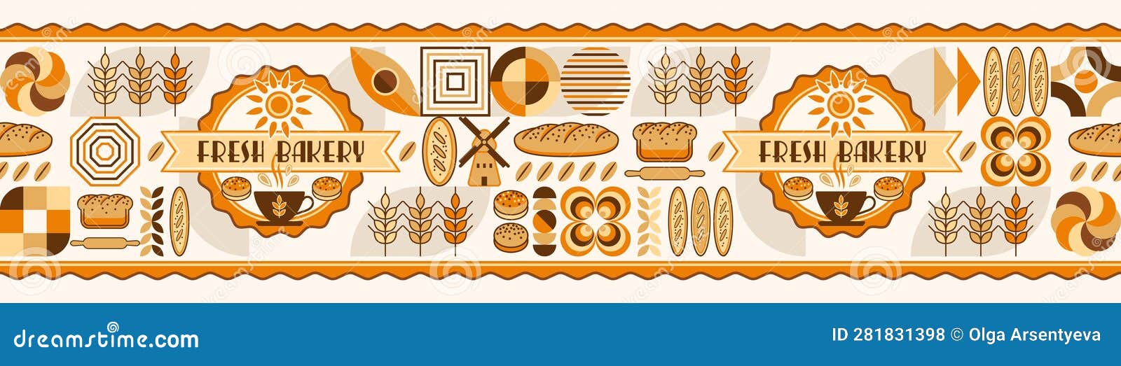 Bread, Bakery Themed Horizontal Border with Icons Stock Vector ...