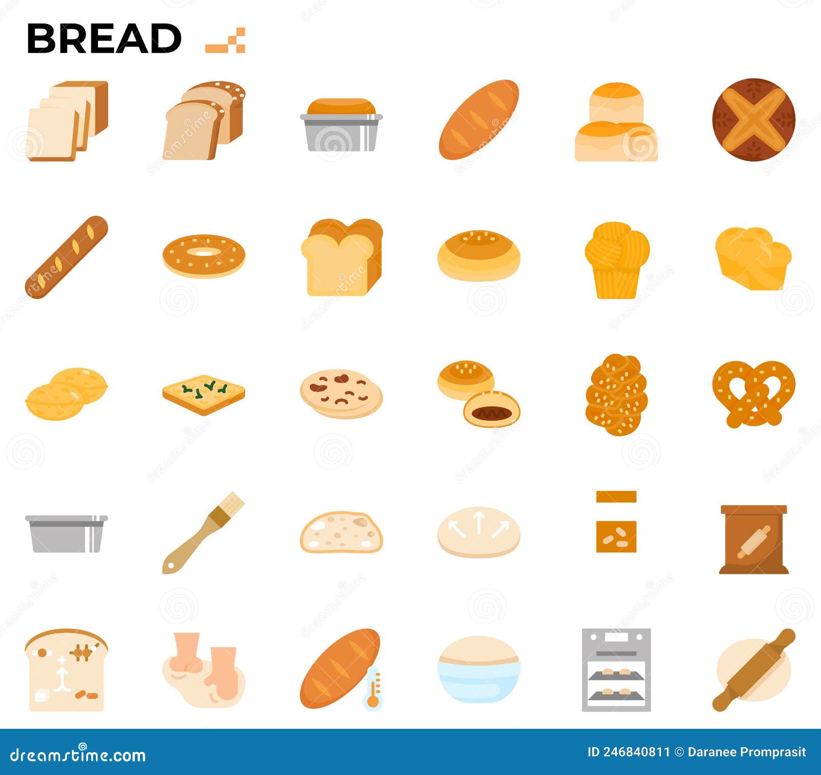 Bread and baking icon set stock vector. Illustration of challah - 246840811