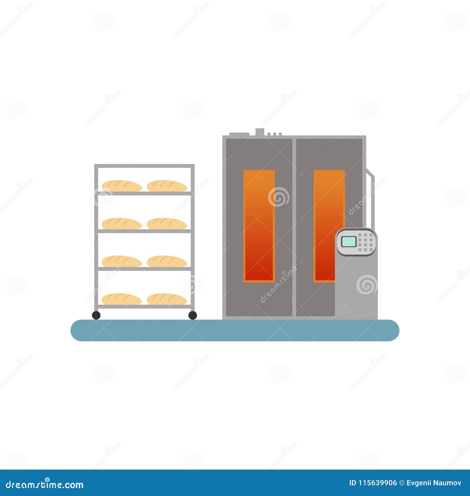 Bread Baking in the Oven, Stage of Bread Production Process Vector ...
