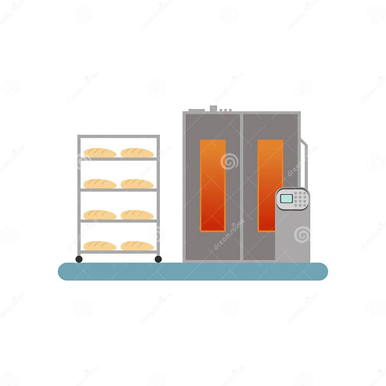 Bread Baking in the Oven, Stage of Bread Production Process Vector Illustration on a White ...