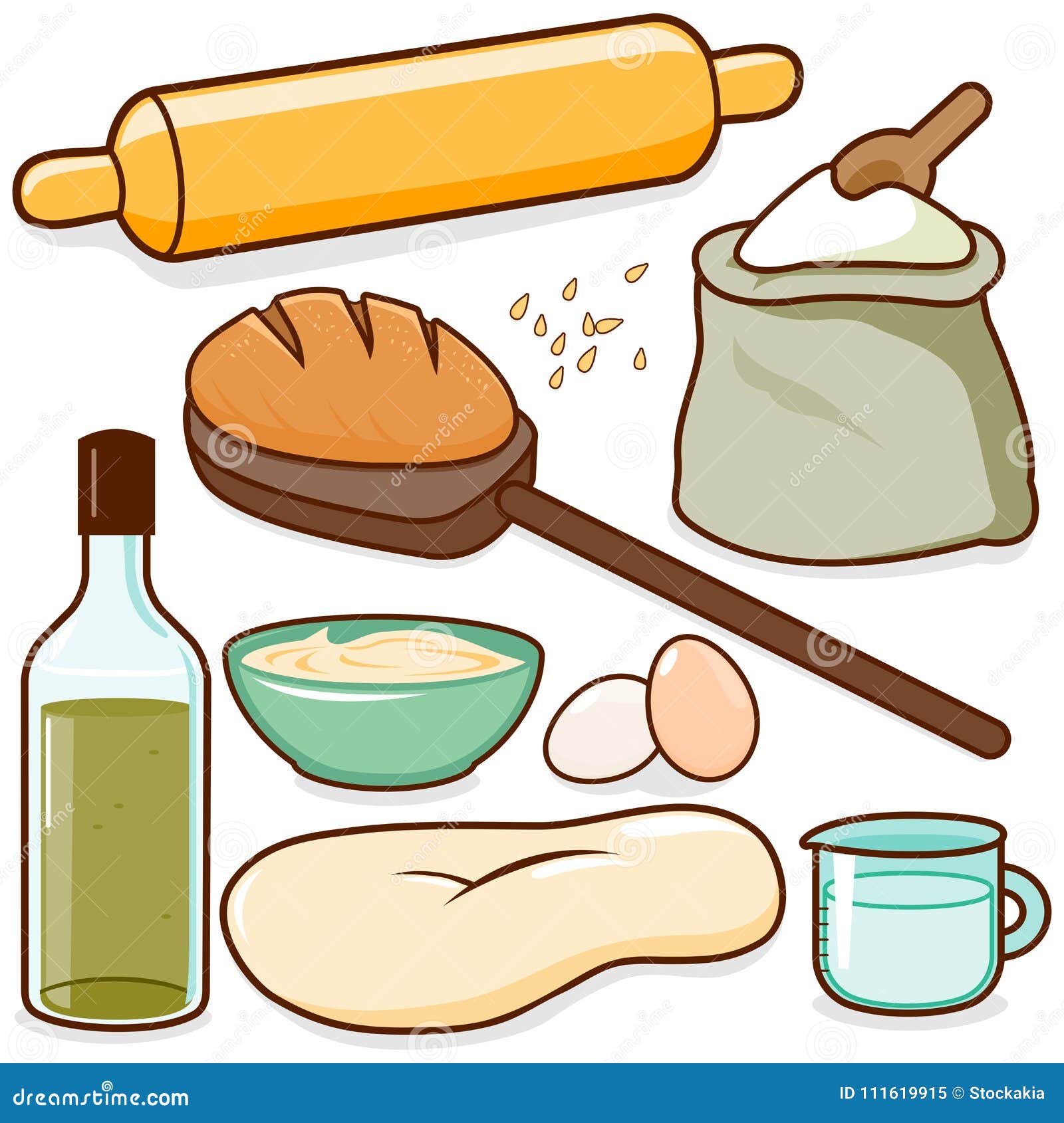 Bread Baking Recipe Ingredients. Vector Illustration Set Stock Vector ...