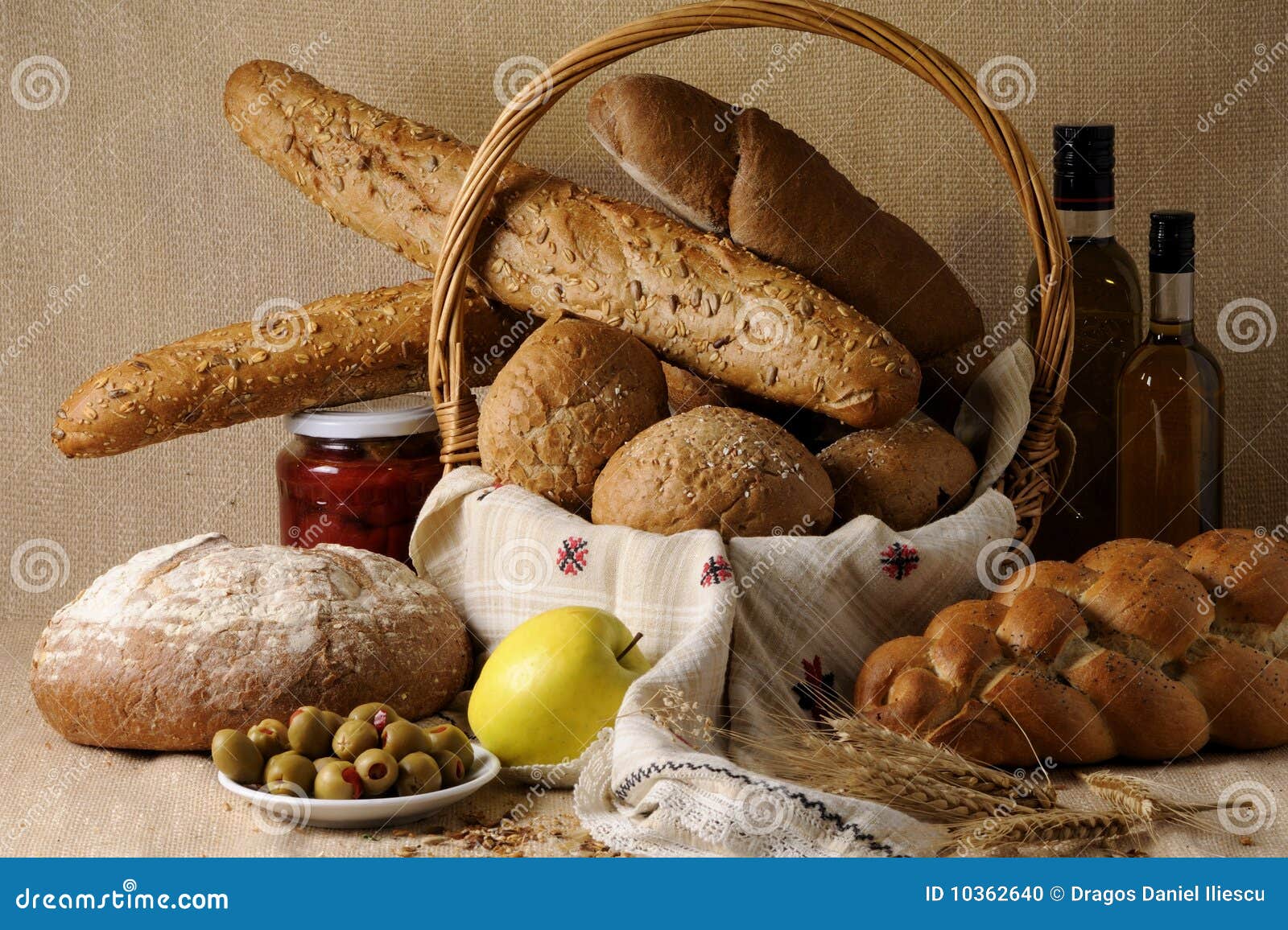 Bread in basket stock photo. Image of traditional, cereals - 10362640