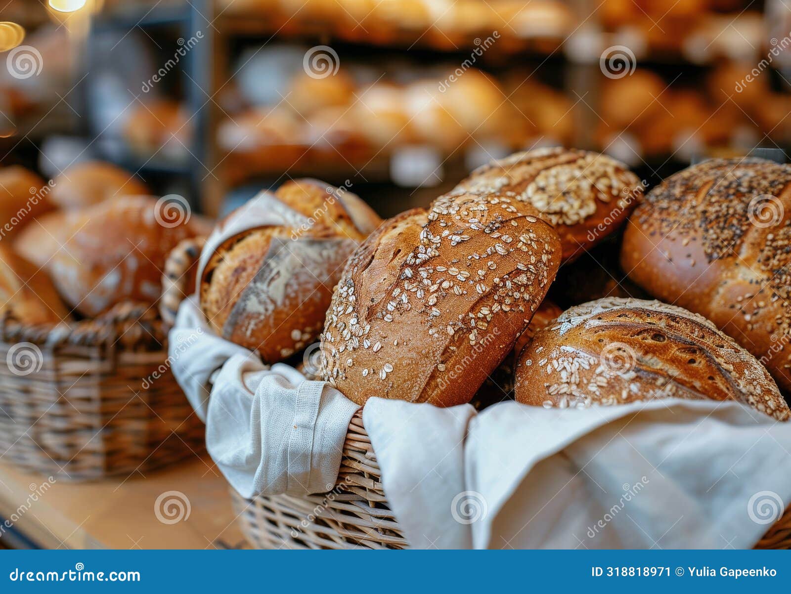 Bread Baskets on Shelf in Bakery Stock Image - Image of generative ...