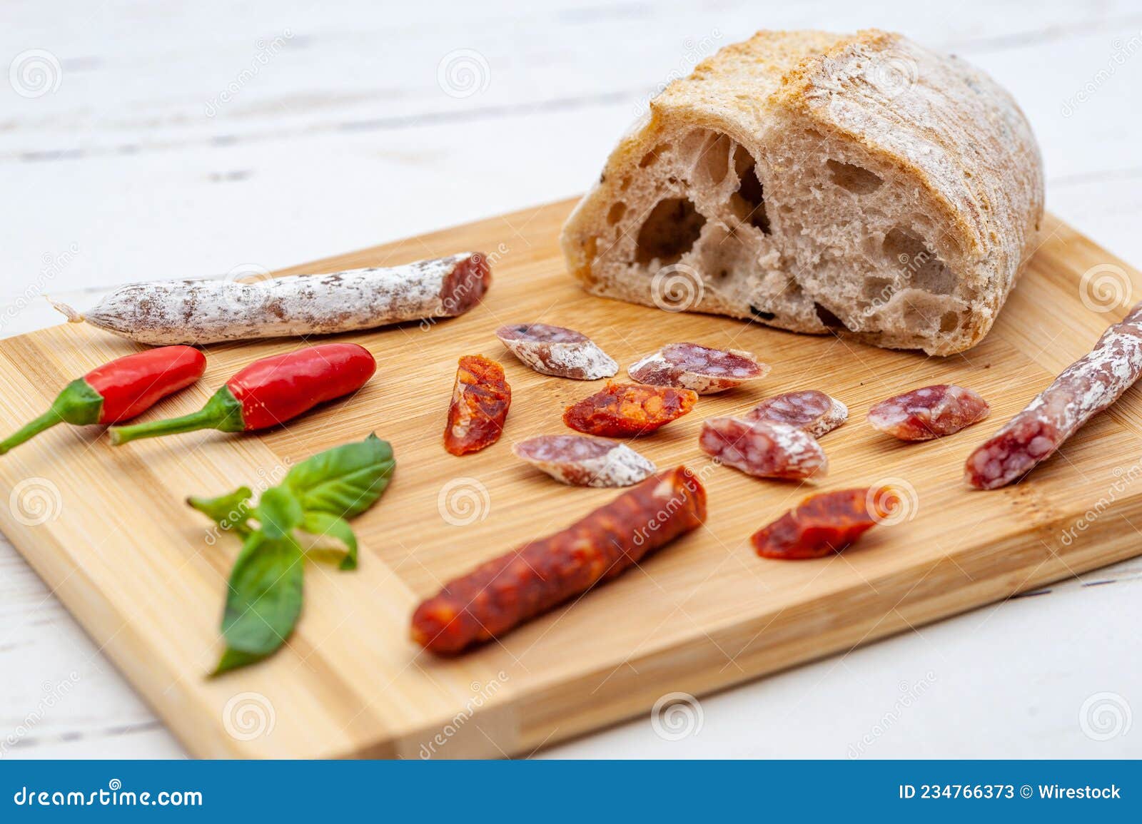 Bread on the Board on a White Table Surface Stock Image - Image of dish ...
