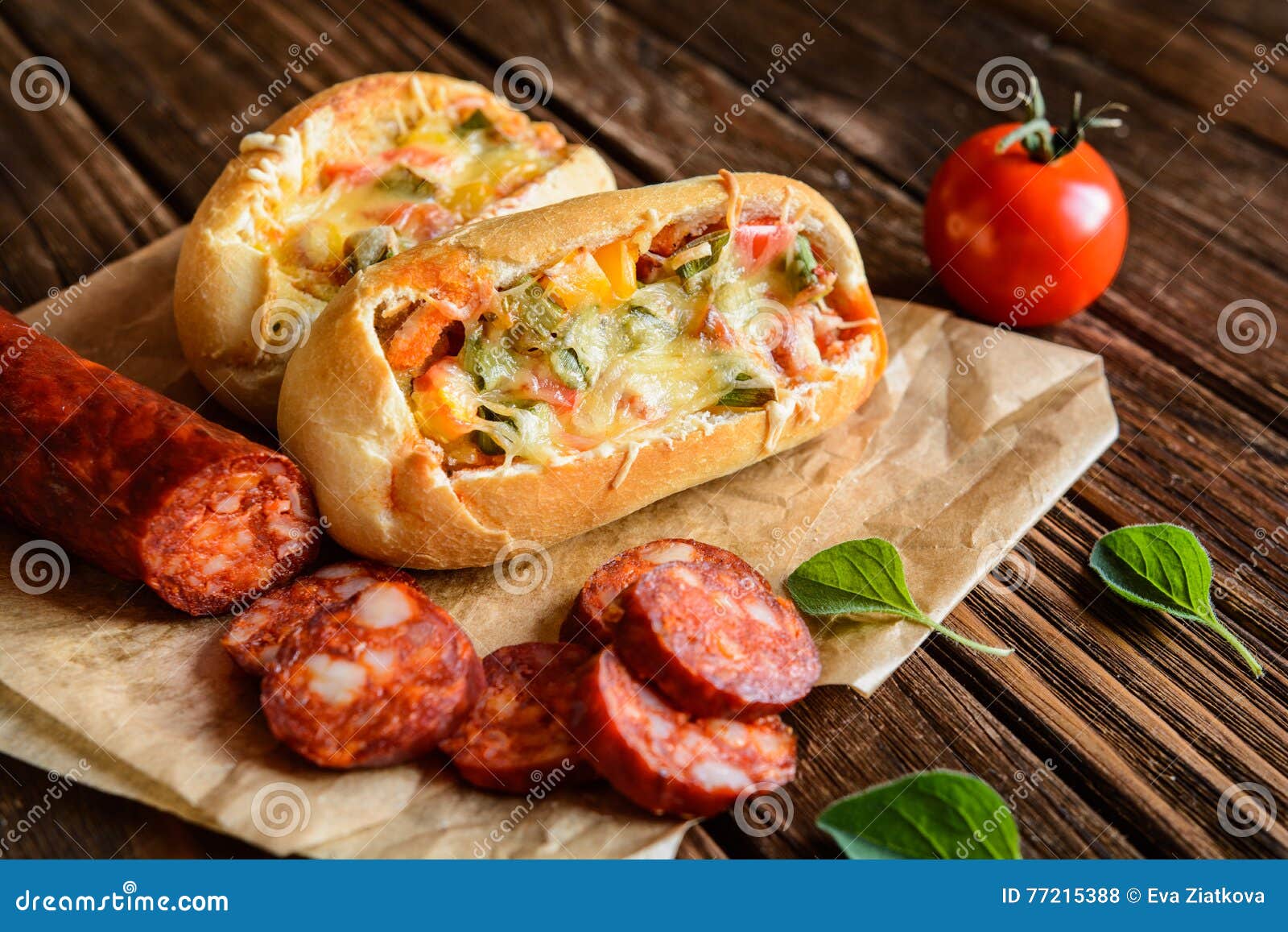 Bread Boats Filled with Sausage, Egg and Cheese Stock Photo - Image of ...