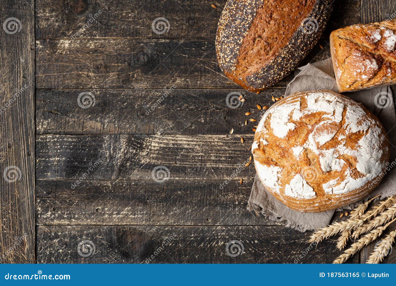 Bread Border On Wood Background With Copy Space. Horizontal Composition ...