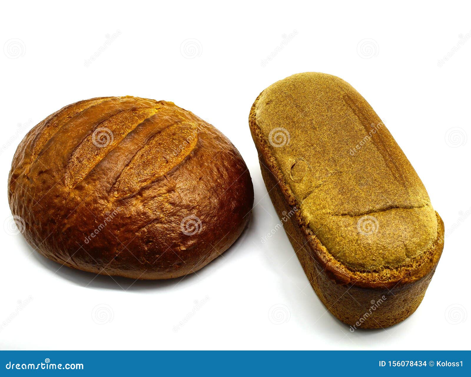 Bread Bread Round and Rectangular Shapes on a White Background Stock ...