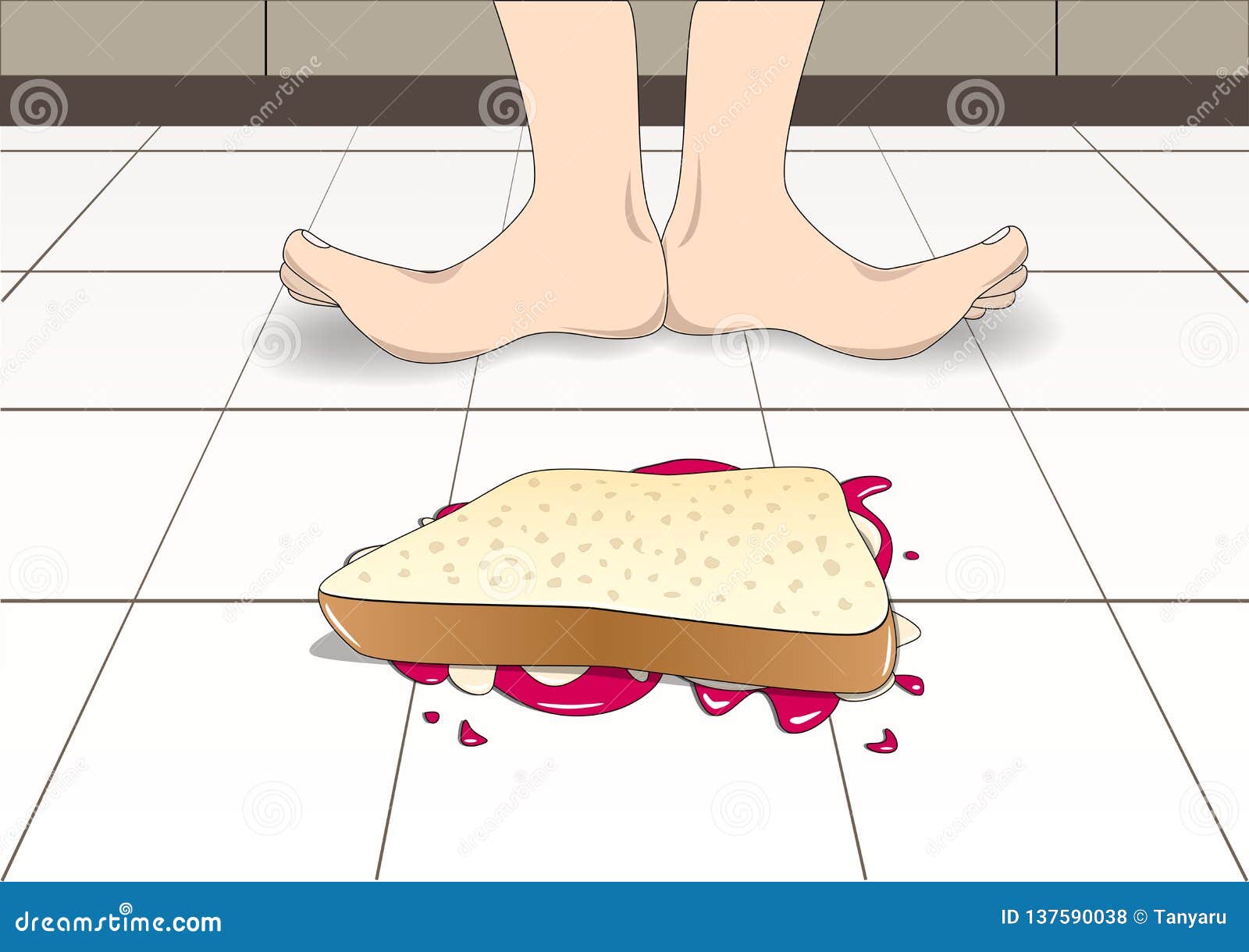 Bread with Butter and Jam Fell on the Floor Top Down, Vector ...