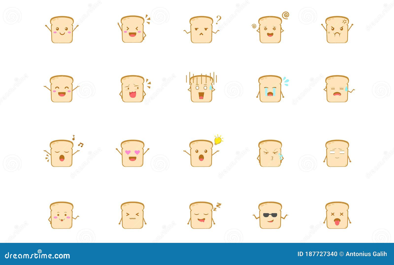 Bread Characters. Cartoon Cute Characters Of Baguette Croissant Cookies ...