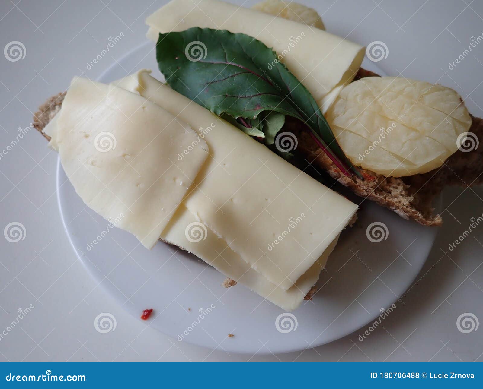 Bread with Cheece Served on a Plate Stock Photo - Image of drink ...