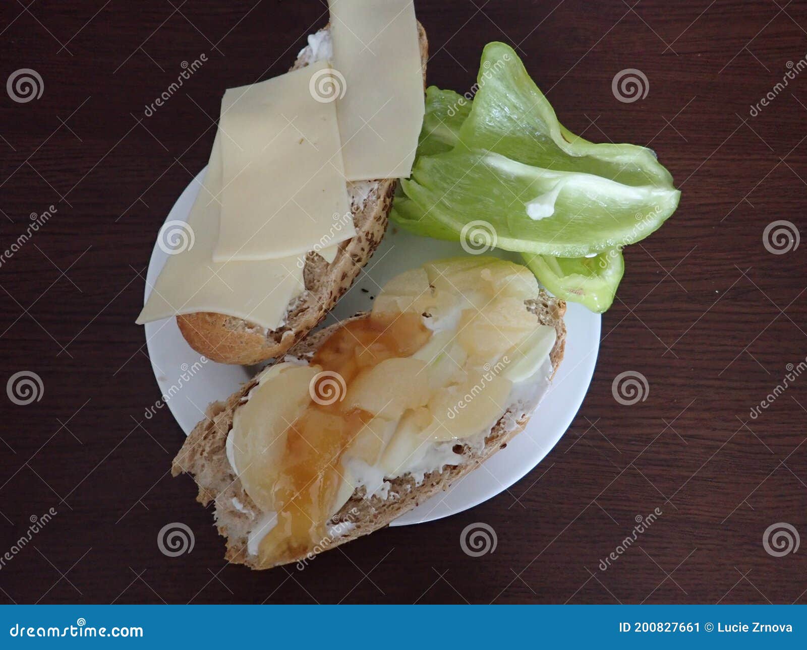 Bread Bread and Cheese Based Snack Served on a Plate Stock Image ...