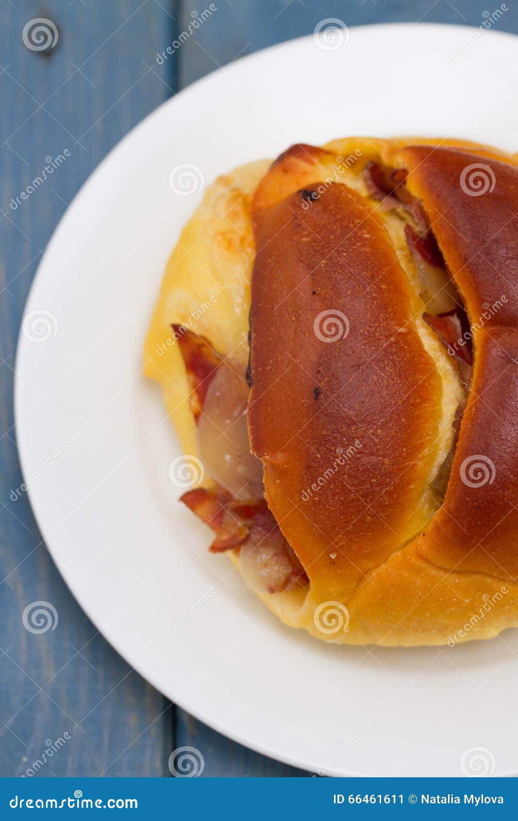Bread with Cheese and Meat on White Plate Stock Image - Image of baked ...